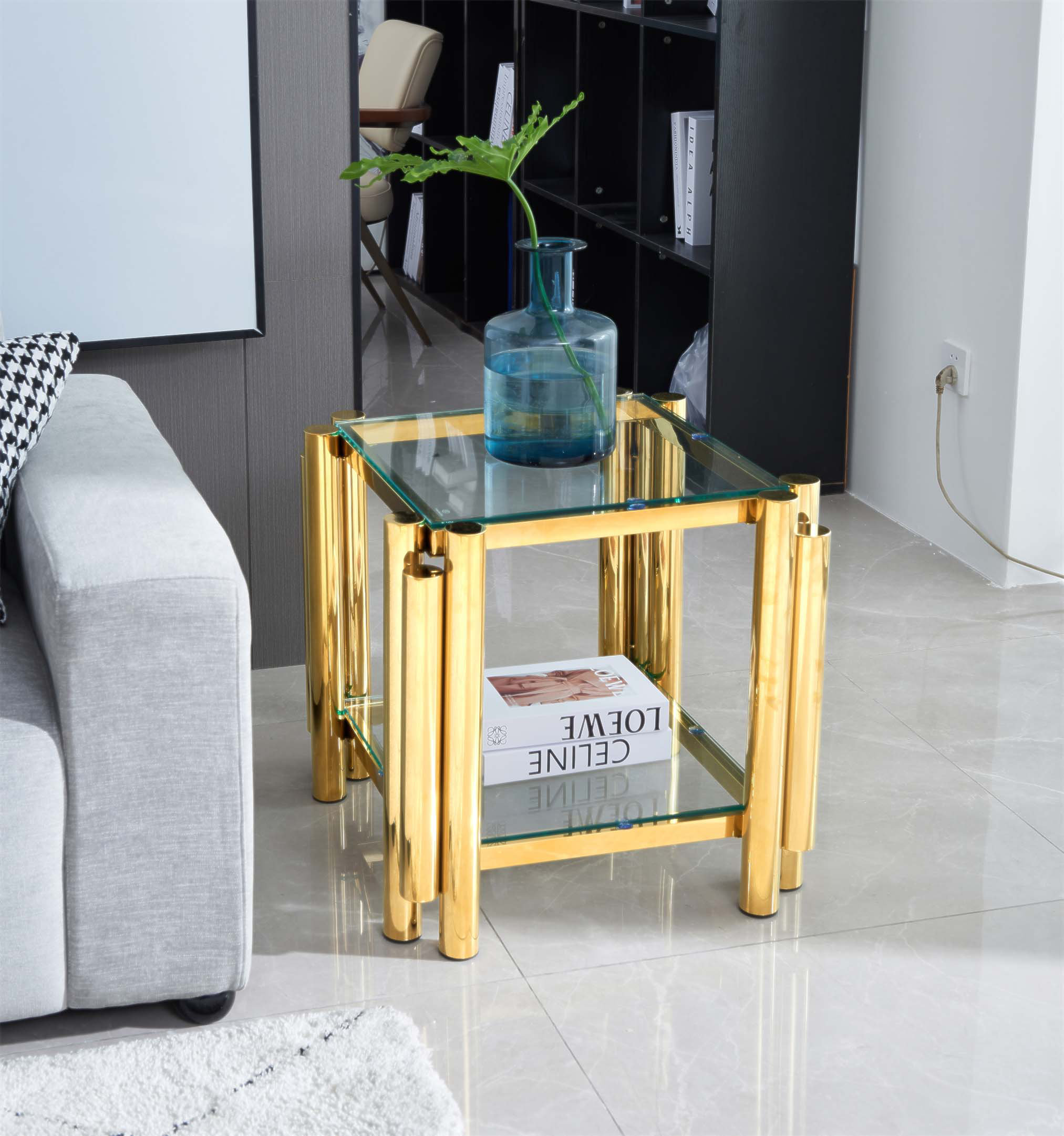 Everly Quinn Square End Table, Modern Stainless Steel and Tempered ...