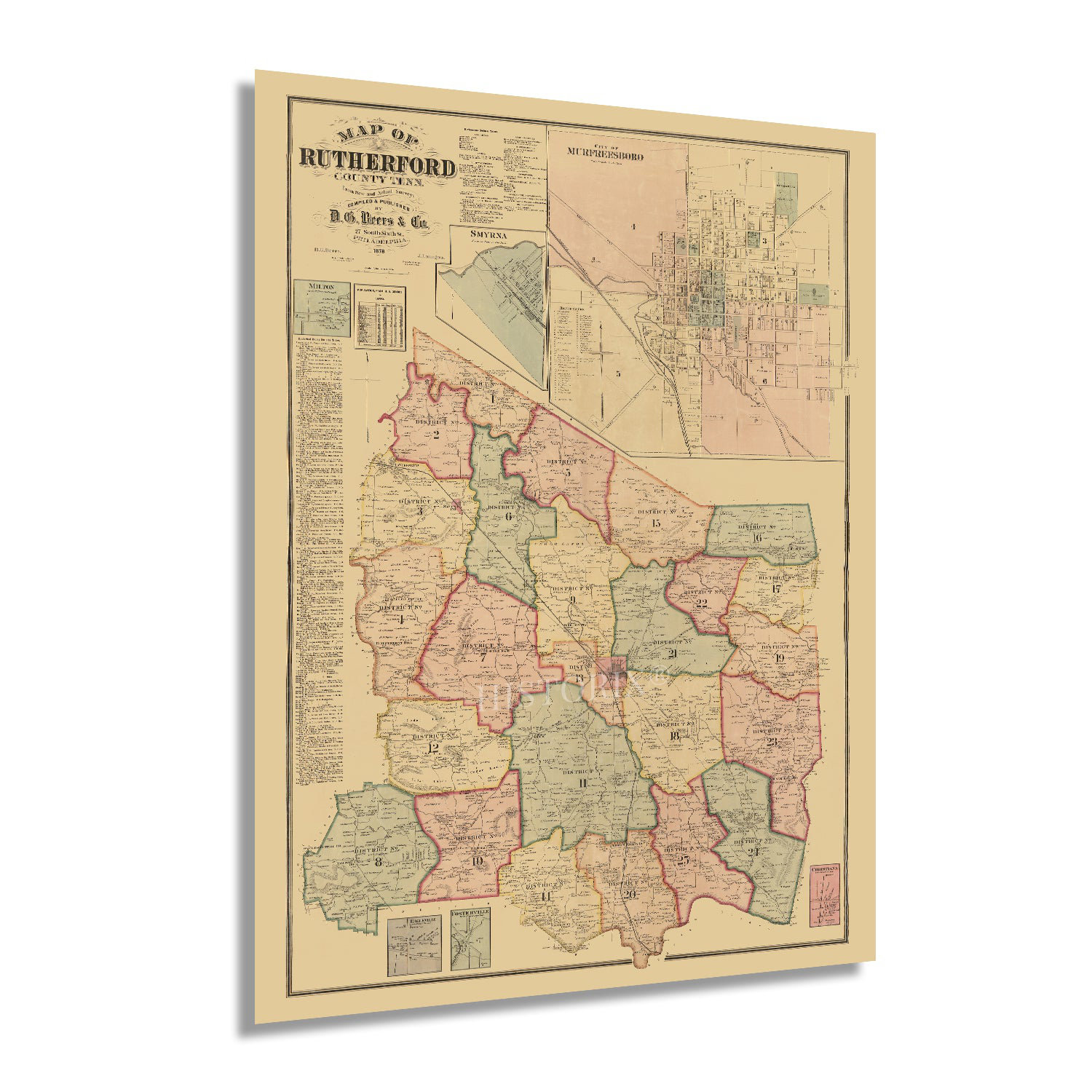 HISTORIC PRINTS 1878 Rutherford County Tennessee Map | Wayfair