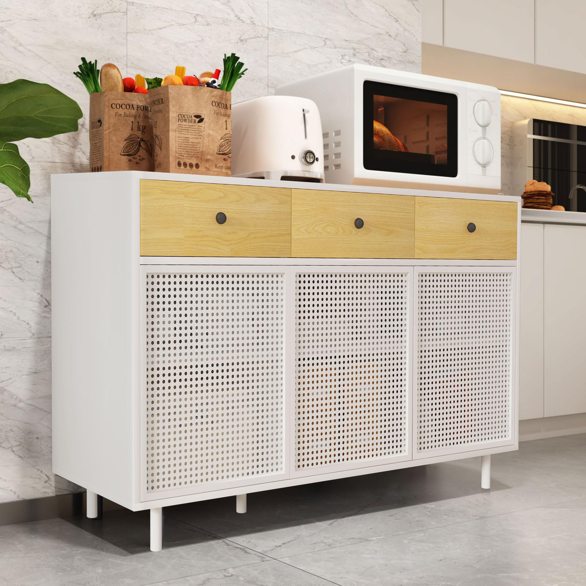 Bayou Breeze Buffet Cabinet, Rattan Kitchen Cabinet Storage Cabinet ...