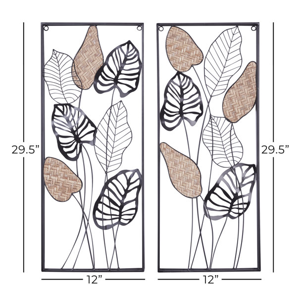 Bay Isle Home™ 2 Piece Metal Leaf with Reed Accents Wall Décor Set ...