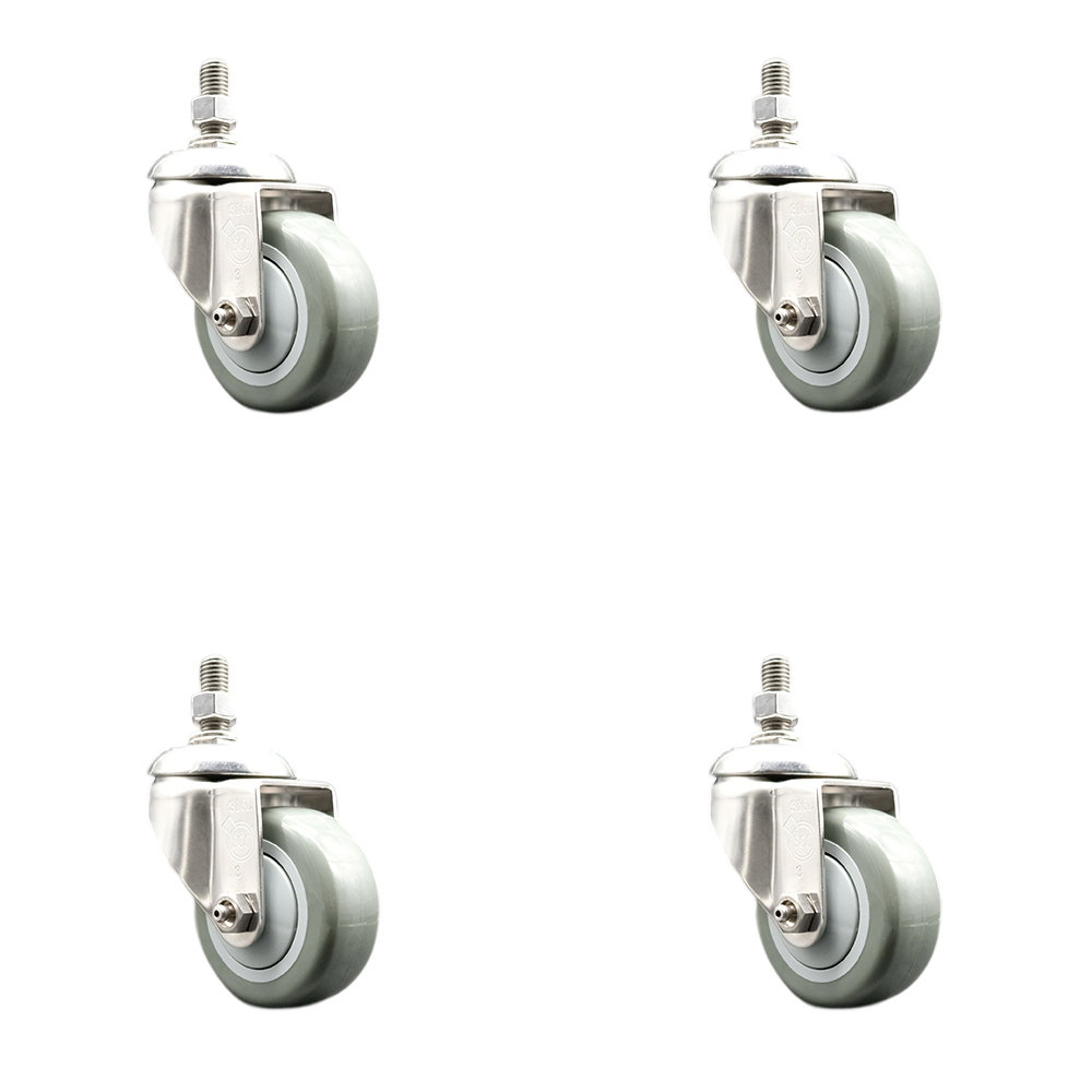 Service Caster 316SS Polyurethane Wheel Swivel Threaded Stem Caster Set ...