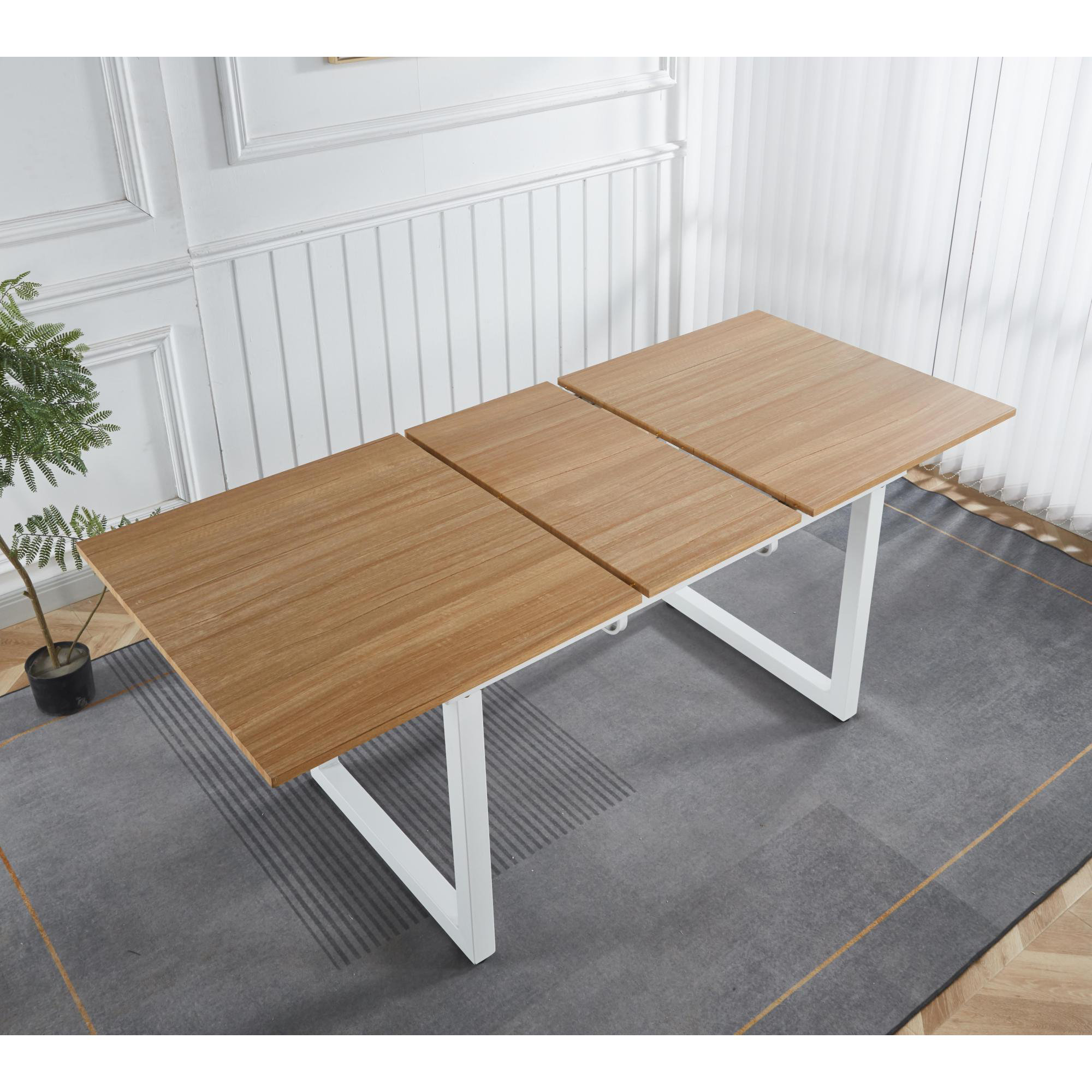Ebern Designs Square Extendable Dining Table In Oak Color With Metal ...