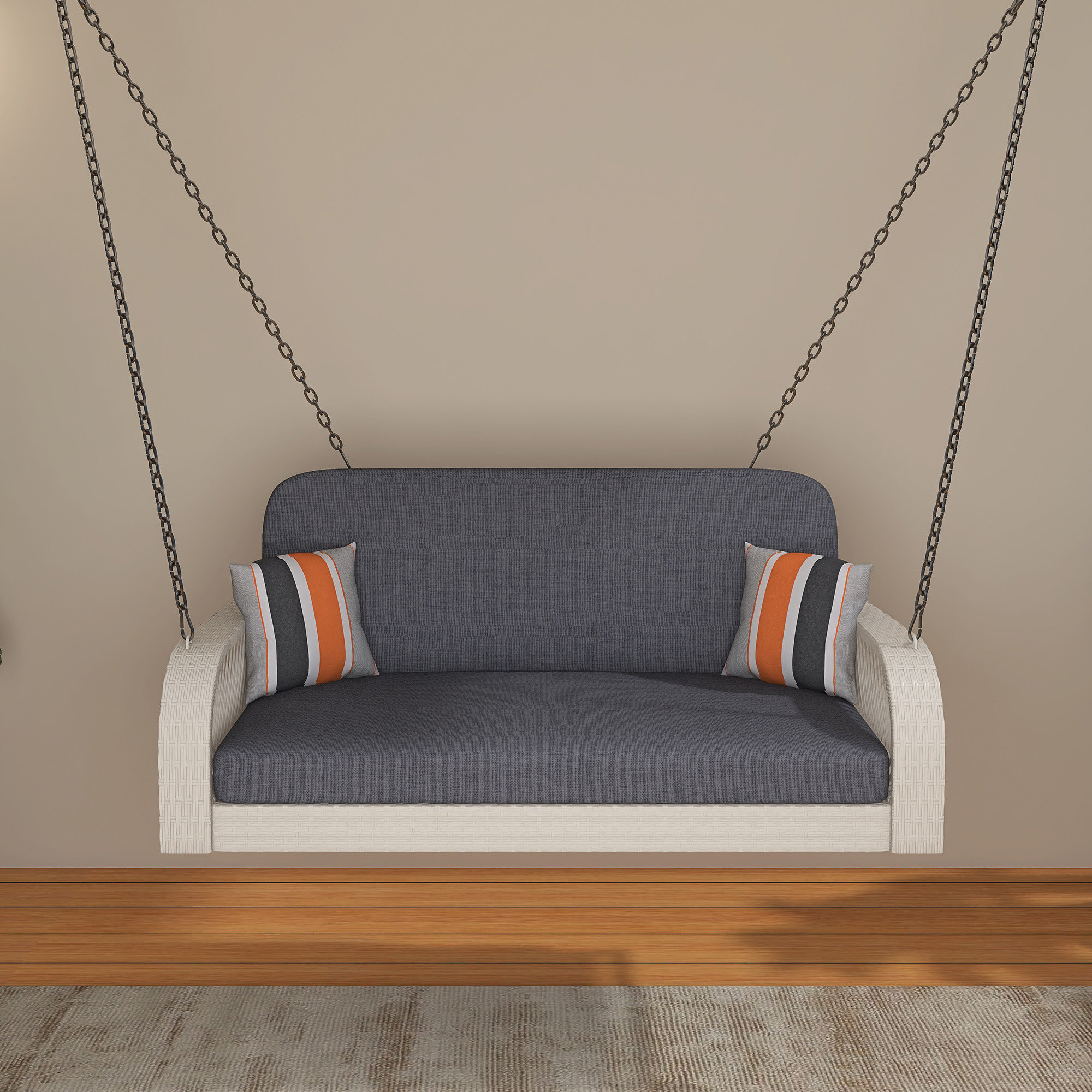 Latitude Run® PE Wicker Porch Swing, 2-Seater Hanging Bench With Chains ...