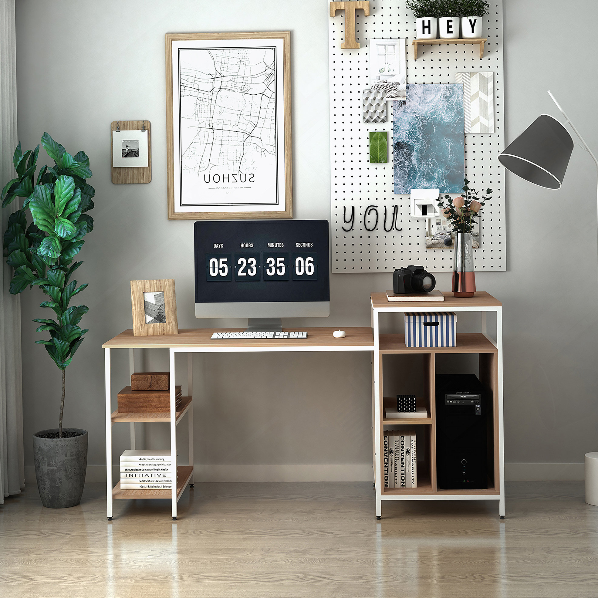 Hokku Designs Office Table Computer Desk Workstation Bookshelf with CPU ...