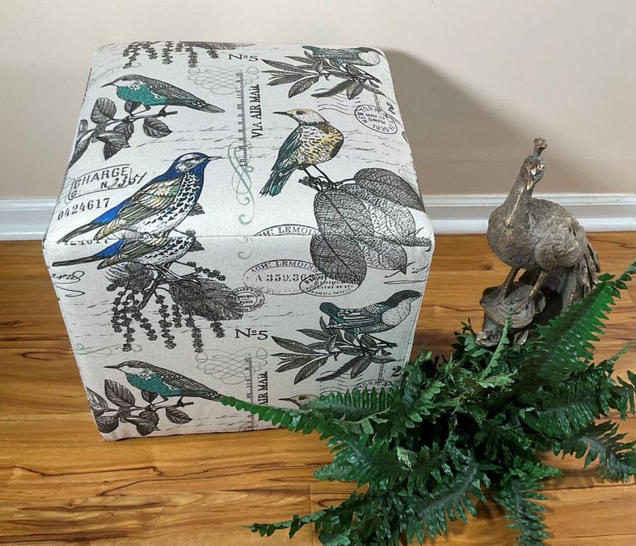 Lark Manor™ Cube Ottoman "Bird Stamp" Design | Wayfair