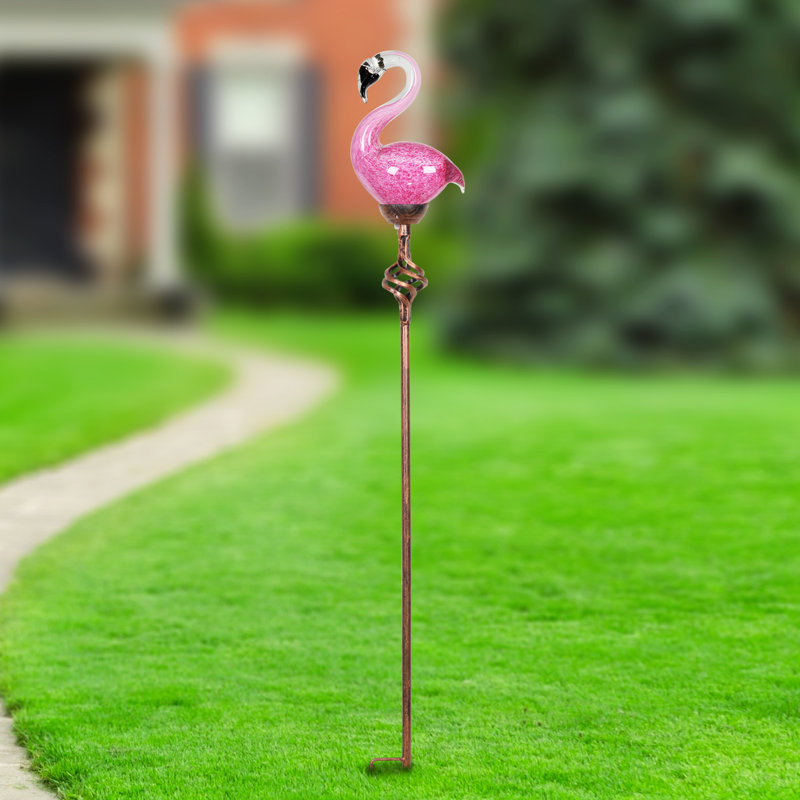 Exhart Solar Sparkling Feathered Friends Flamingo Garden Stake with ...