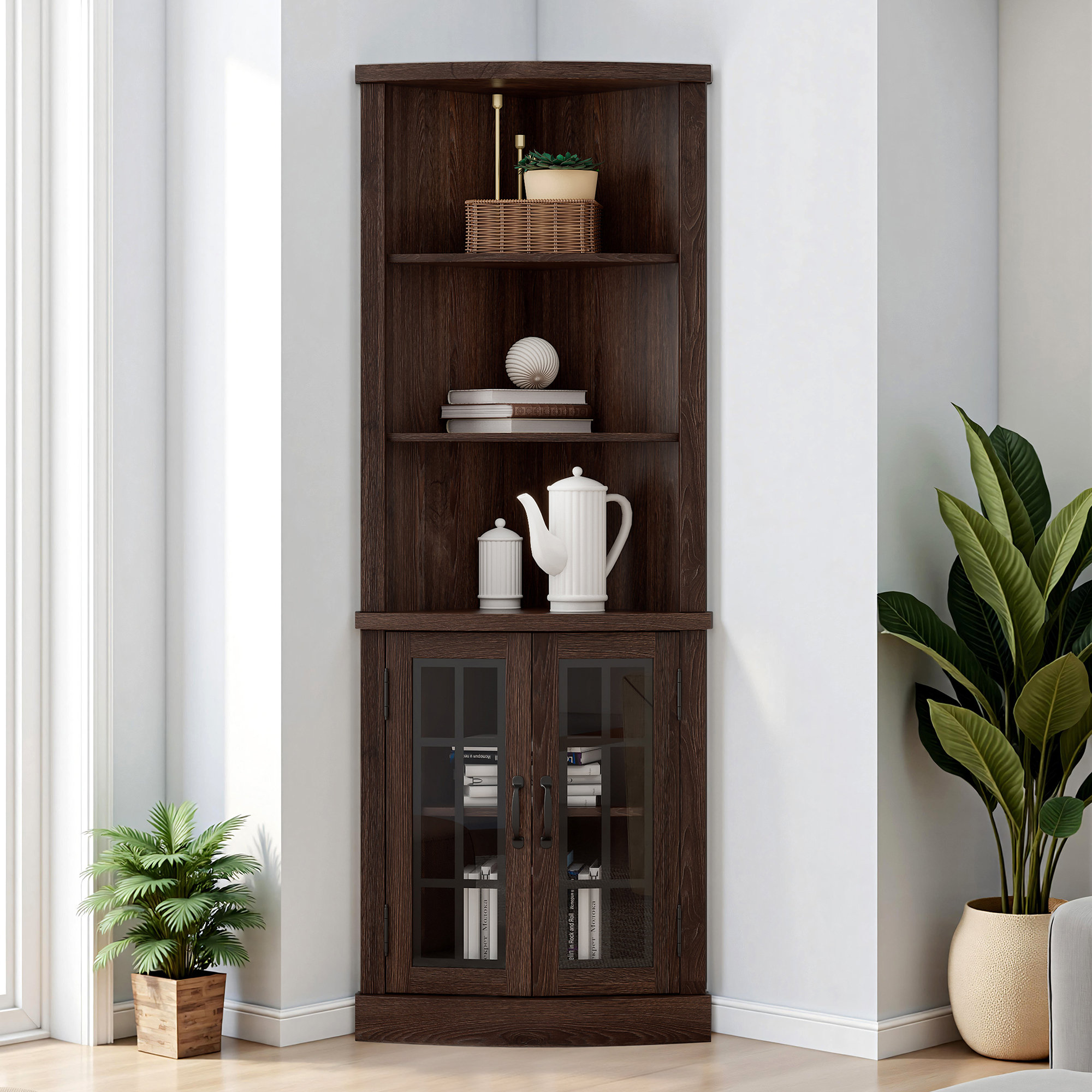Lark Manor™ Armoney Curved Corner Storage Cabinet, 65" Tall ...