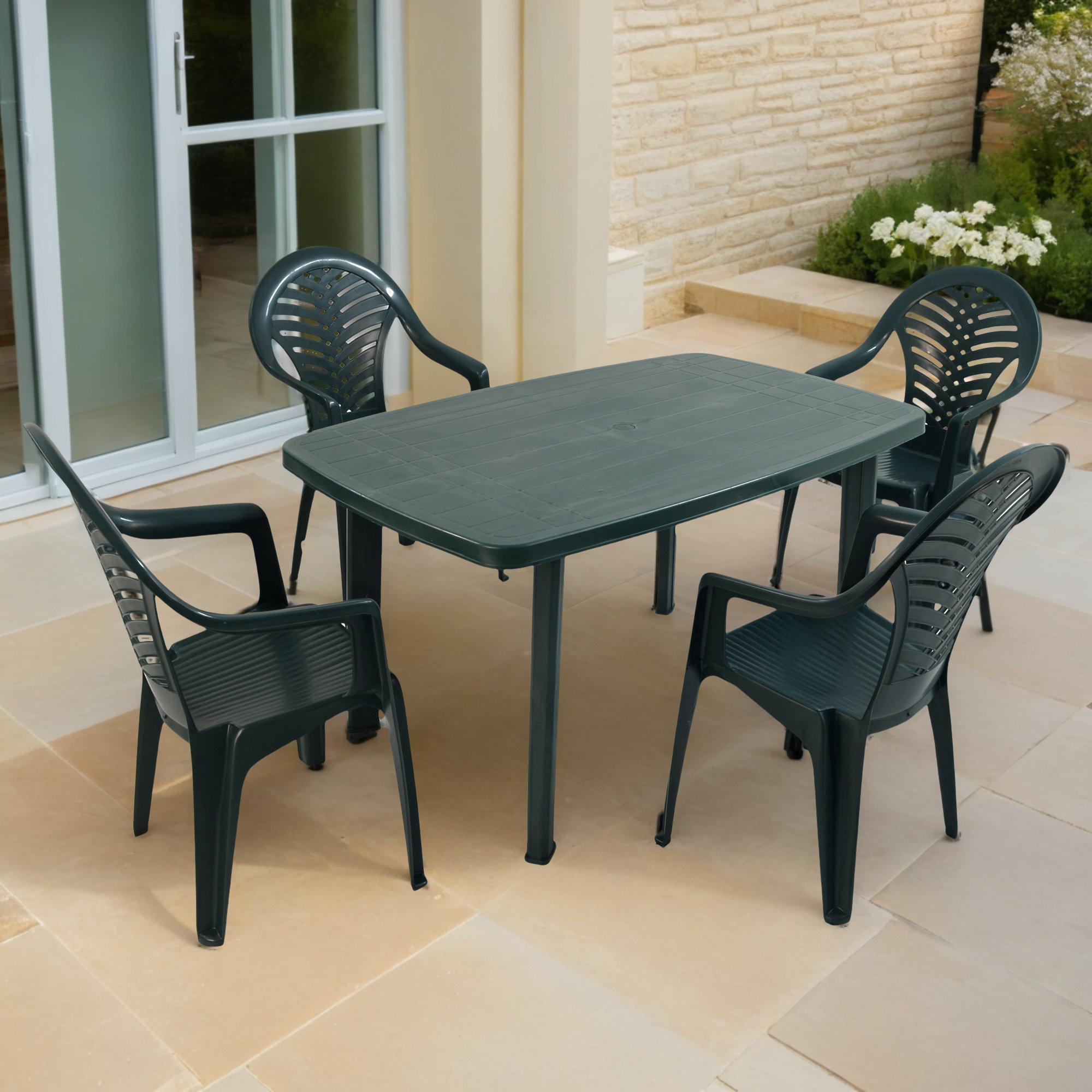 Ebern Designs Rimini Rectangular Table with 4 Chairs Garden Set ...