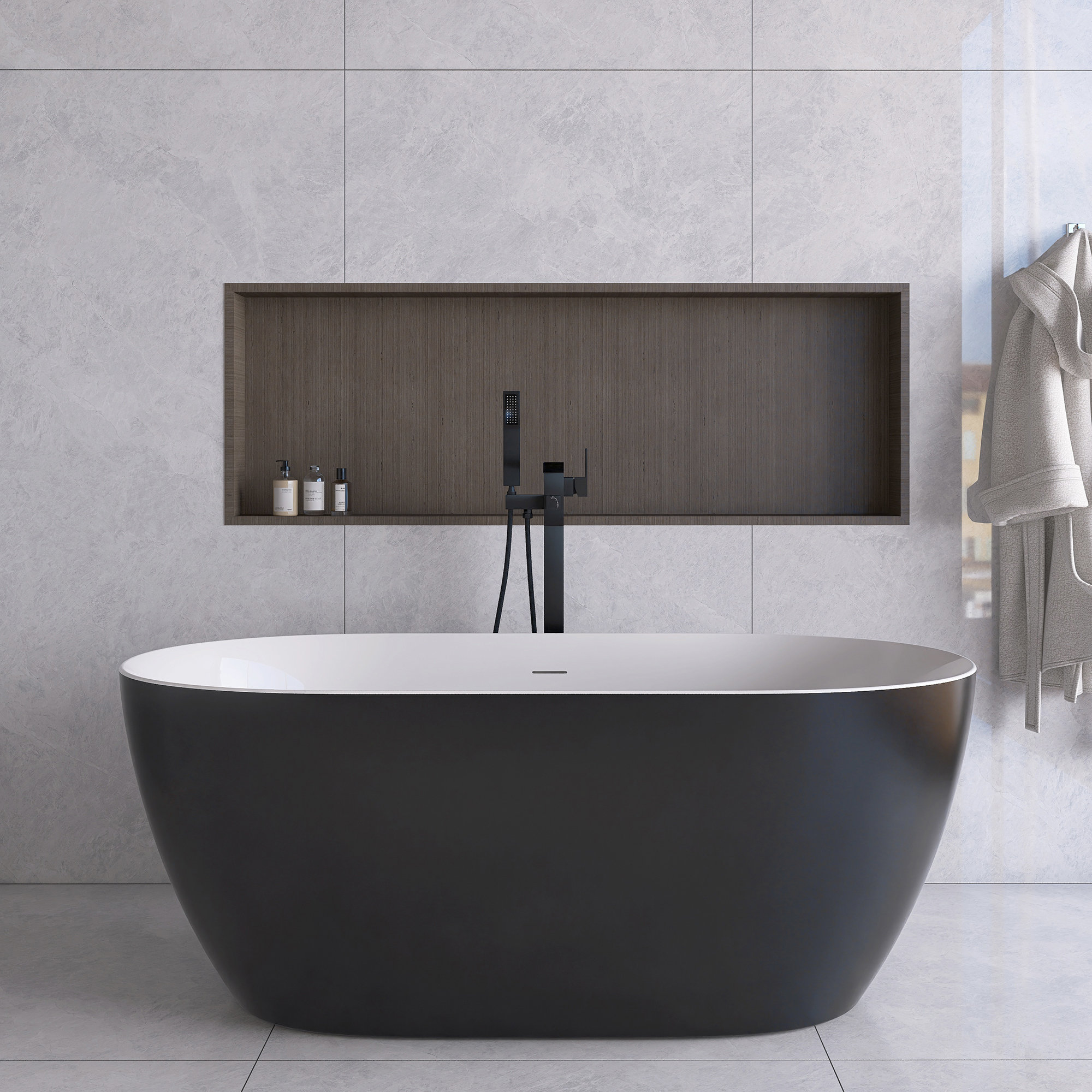 JimsMaison 59'' x 30'' Freestanding Soaking Matte Black Bathtub | Wayfair