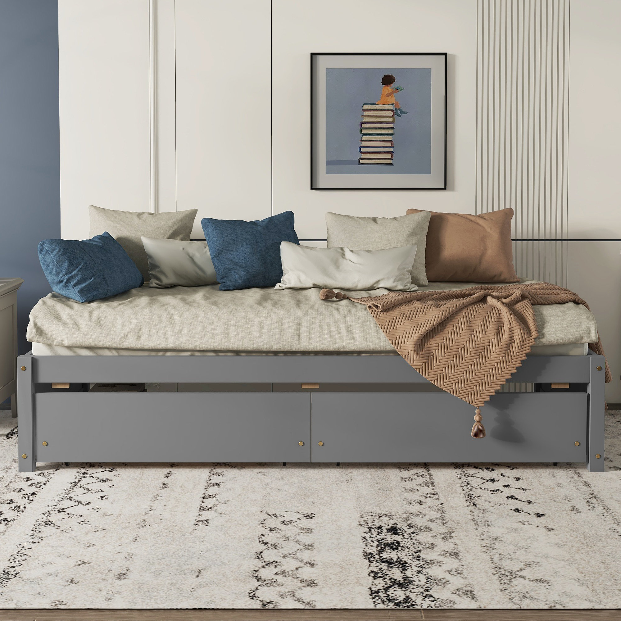 Winston Porter Twin Size Bed Frame With Storage Case 2 Storage Drawers ...