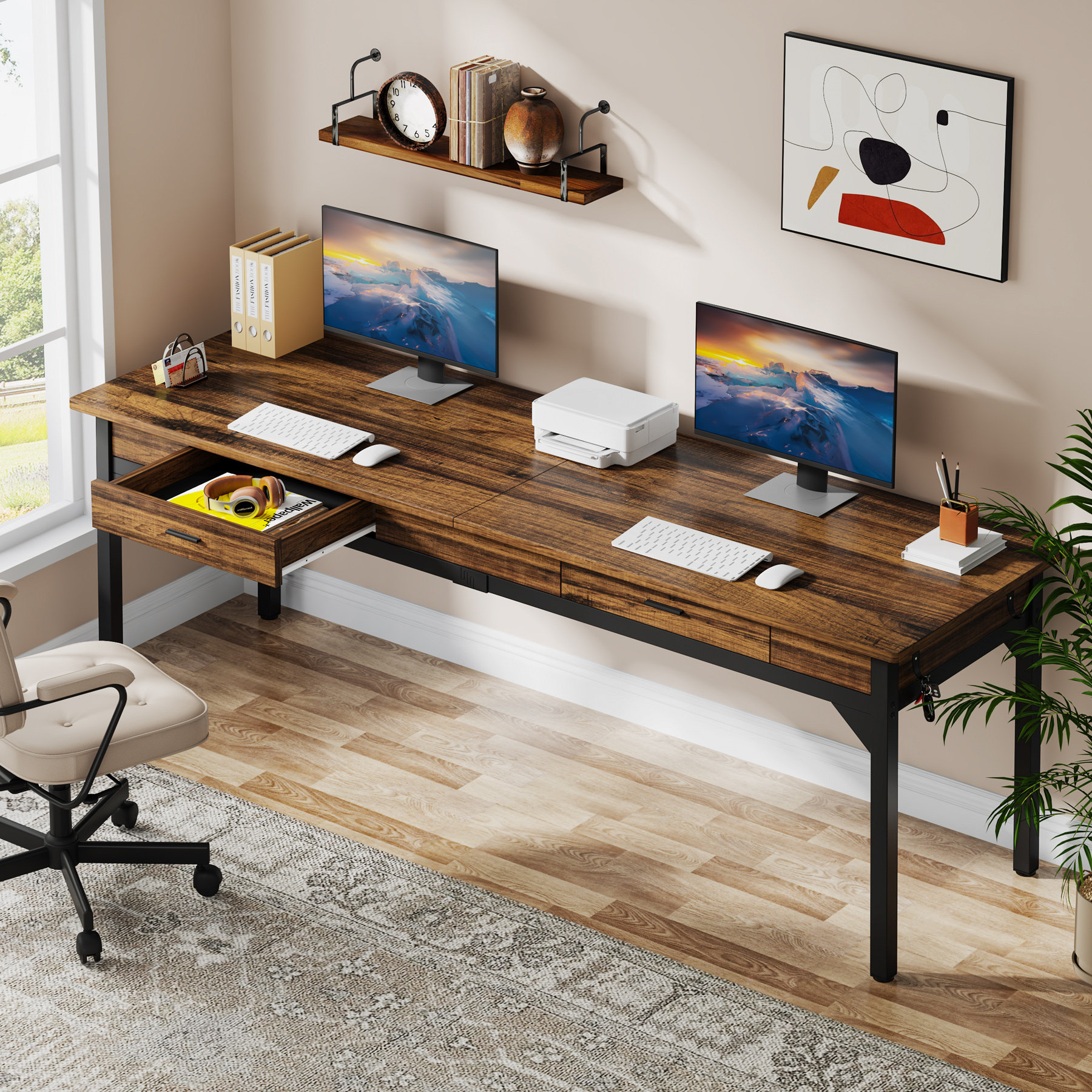 17 Stories Stefnie 78.7" Extra Long Computer Desk, Writing Desk with 2 ...