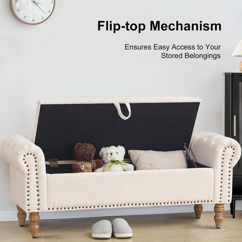 House of Hampton® Junainah Linen Upholstered Storage Bench | Wayfair