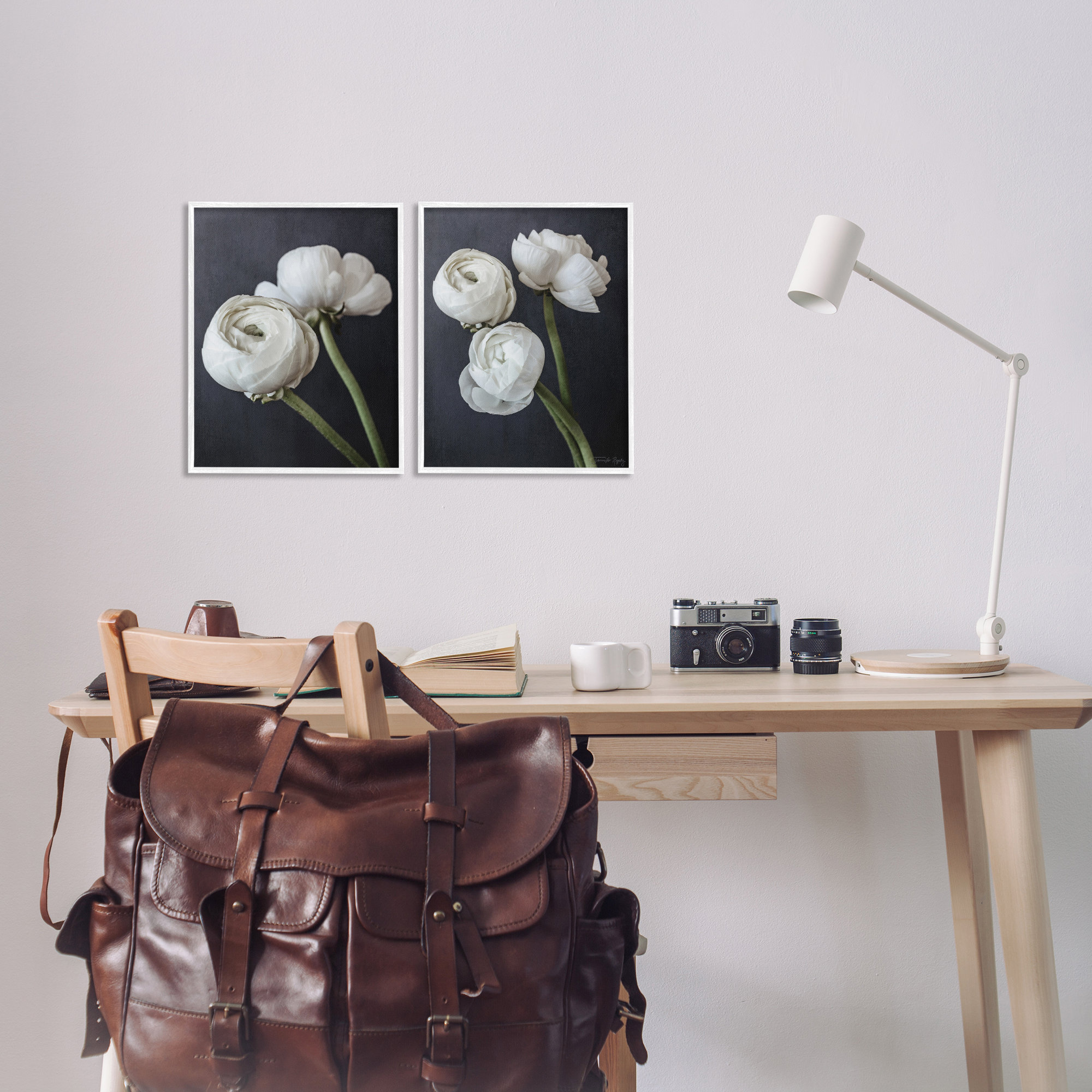 Stupell Industries Simple Black & White Peony 2 PC Framed Giclee Art ...