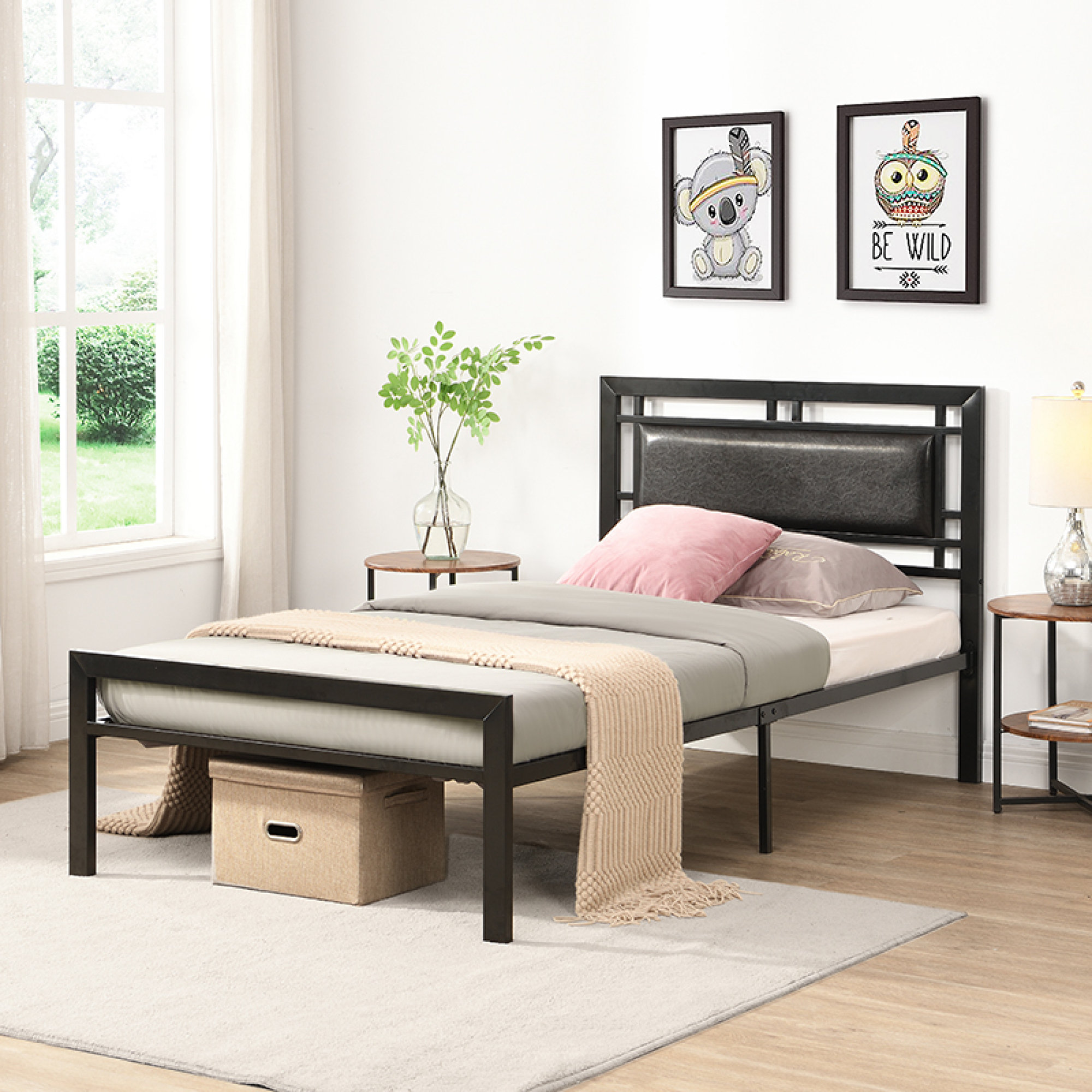 Ebern Designs Sturdy Metal Bed Frame In Black, Perfect For Modern ...