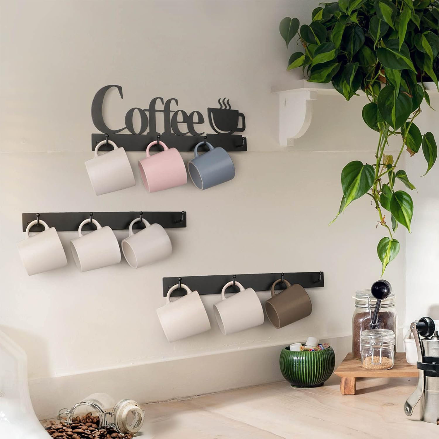 Rebrilliant Coffee Mug Wall Rack, Coffee Cup Holder Wall Mounted With ...