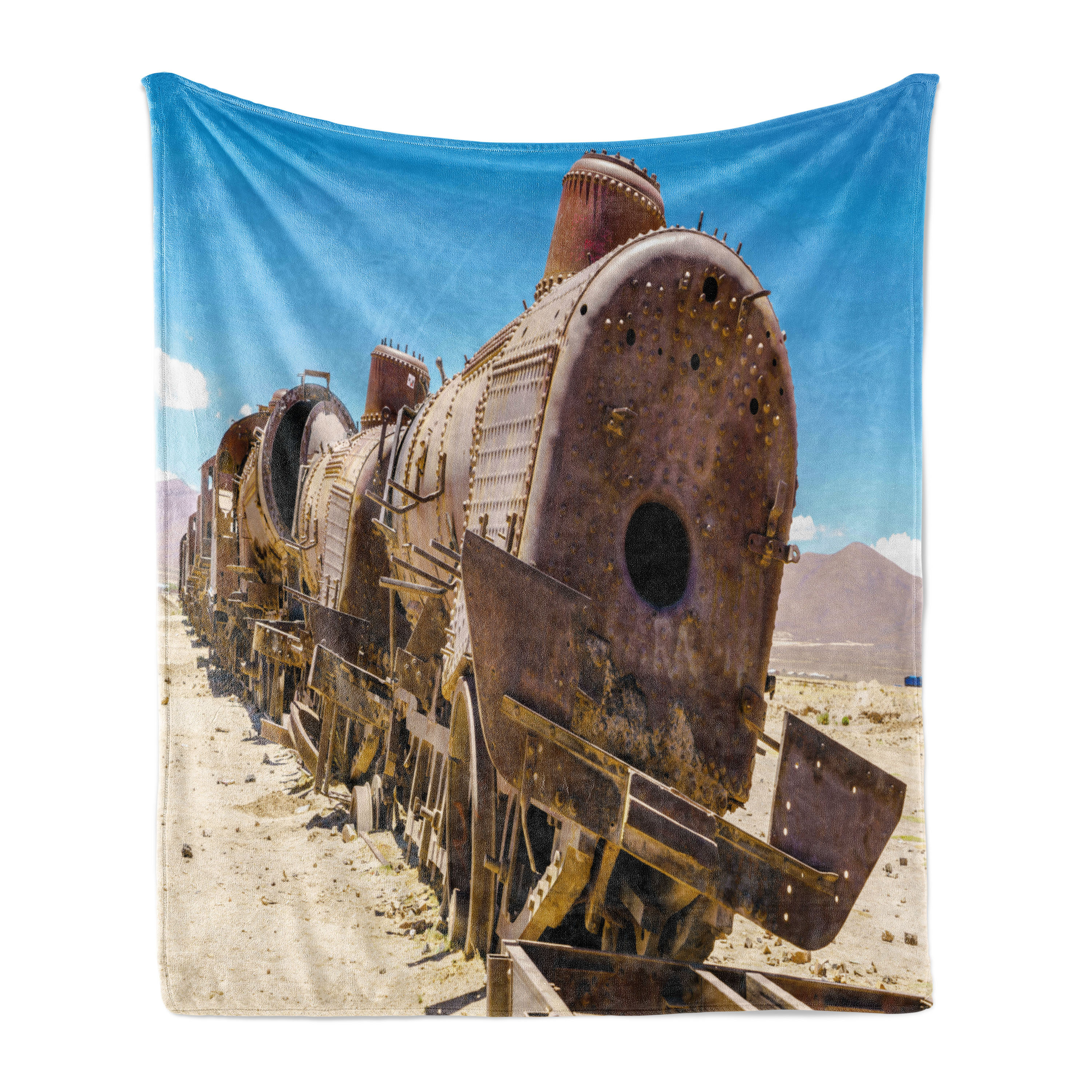 Ambesonne Vintage Fleece Throw Blanket Steam Train Locomotive Blue ...