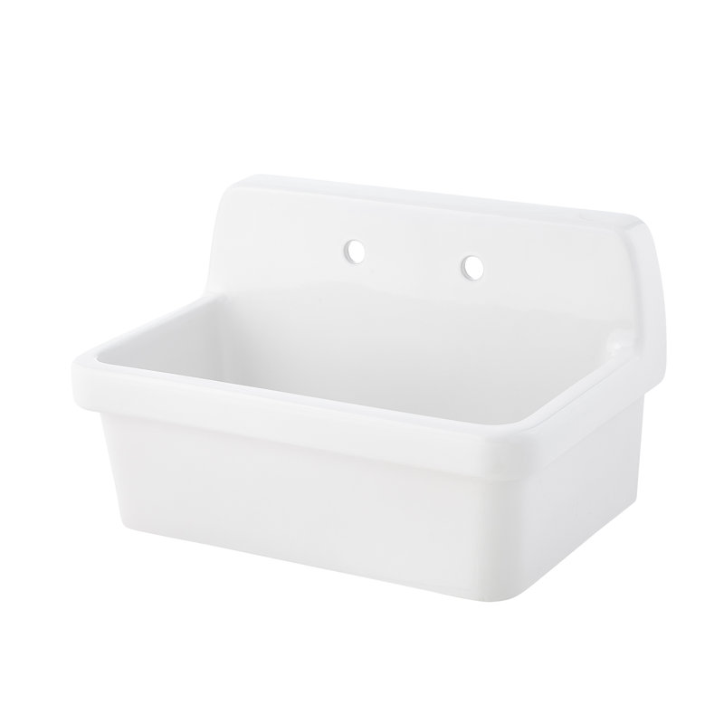 ELLAI 30” White Wall Mount Utility Sink High Back Ceramic Laundry Tub ...