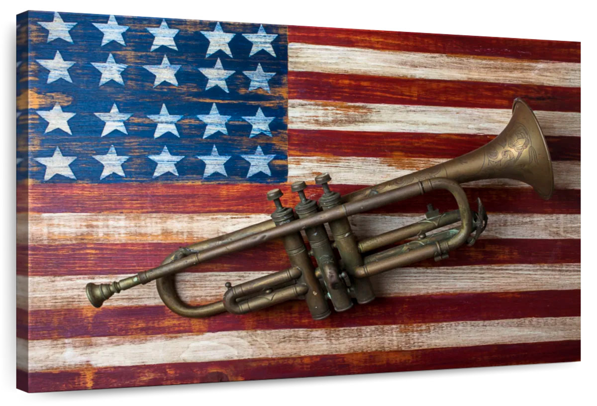 Ebern Designs Borges Trumpet On American Flag | Wayfair