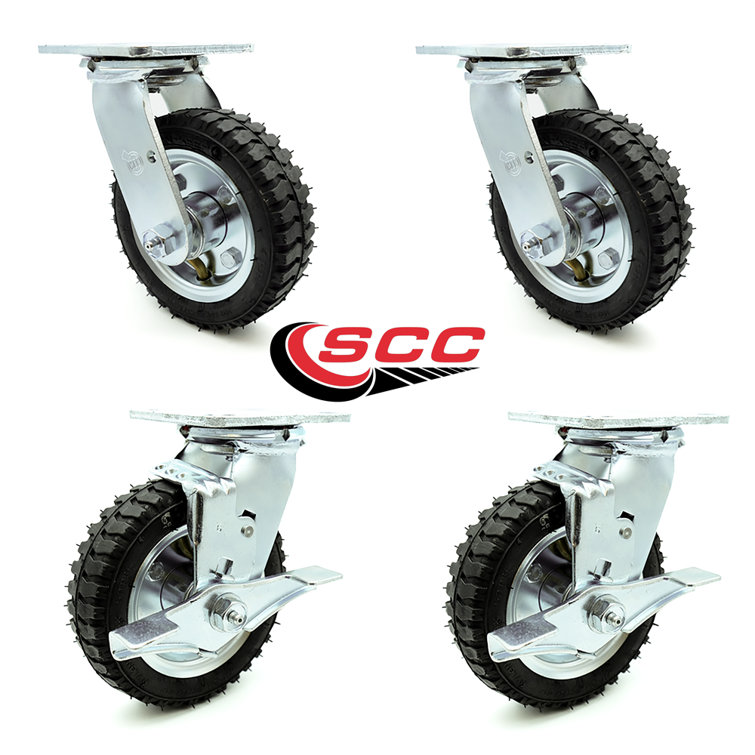Service Caster 6 InchPneumatic Wheel Caster Set 4 Swivel with 2 Brakes ...
