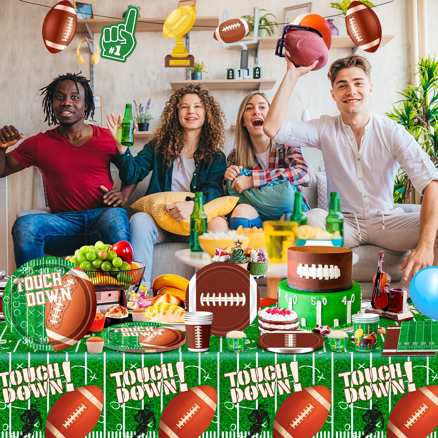 The Party Aisle™ Football Party Supplies Tableware, 104pcs Football ...