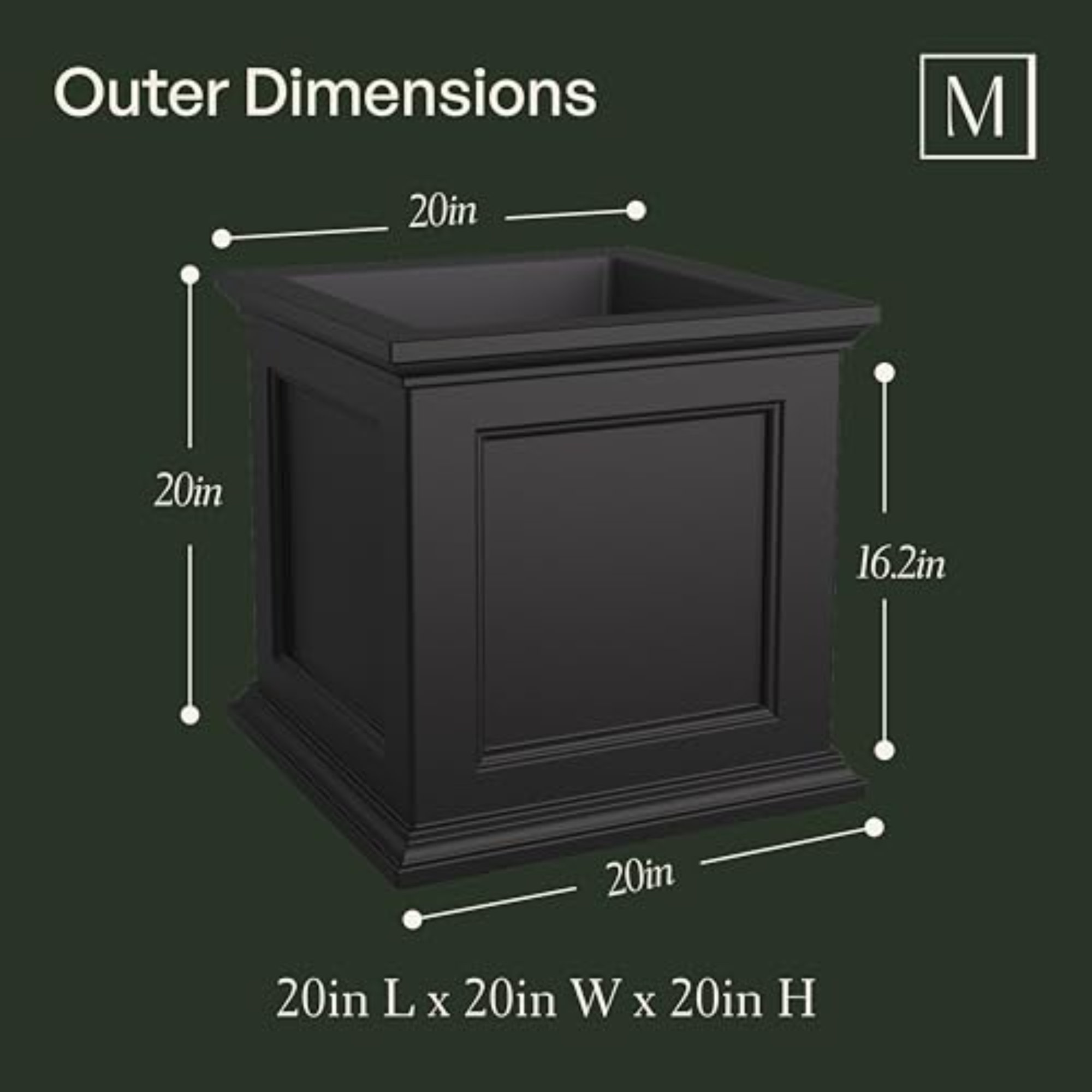 ToccoLeggero Fairfield 20-Inch Square Planter – Self-Watering, Weather ...