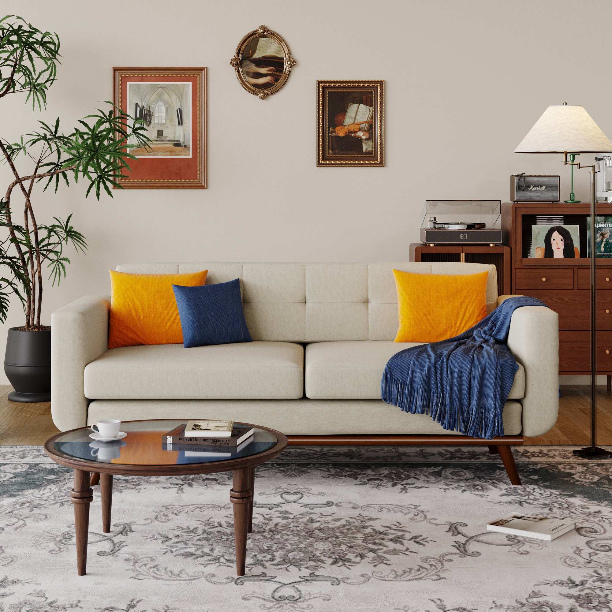 George Oliver 77" Square Arm Upholstered Contemporary Modern Sofa, 3 ...