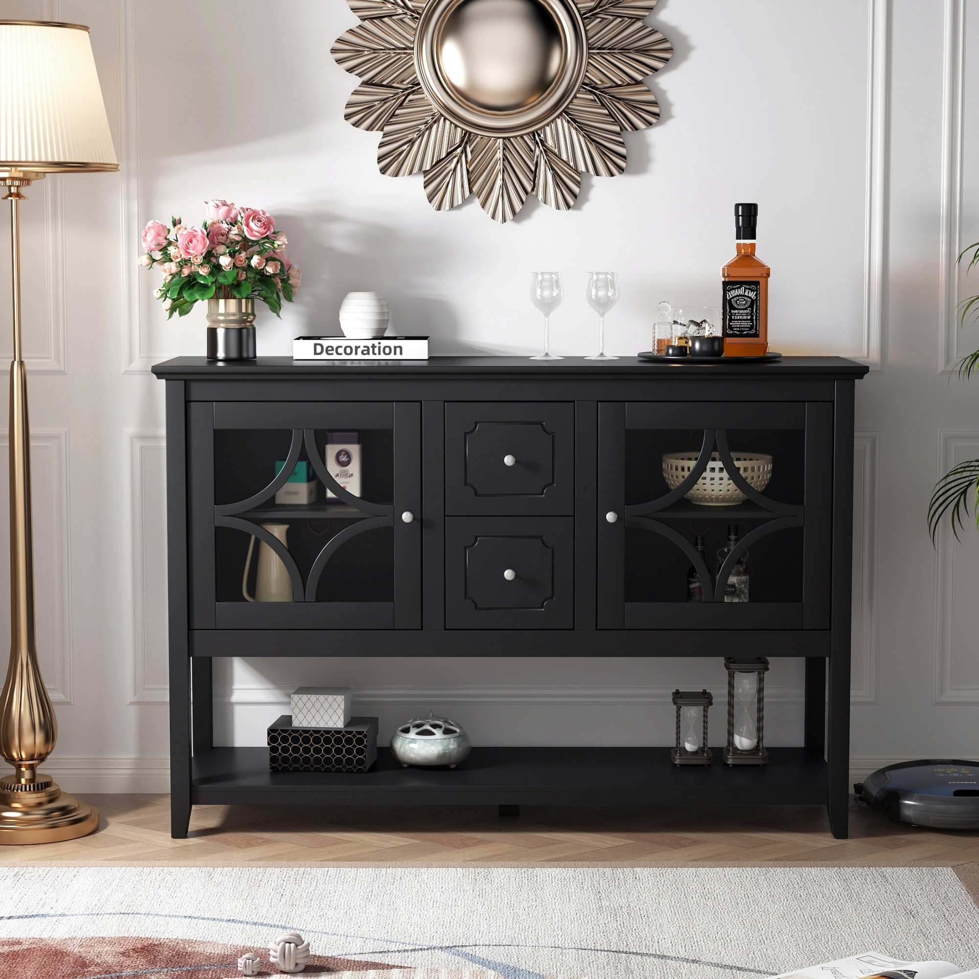 Winston Porter Modern Black Sideboard Buffet Console Table With ...