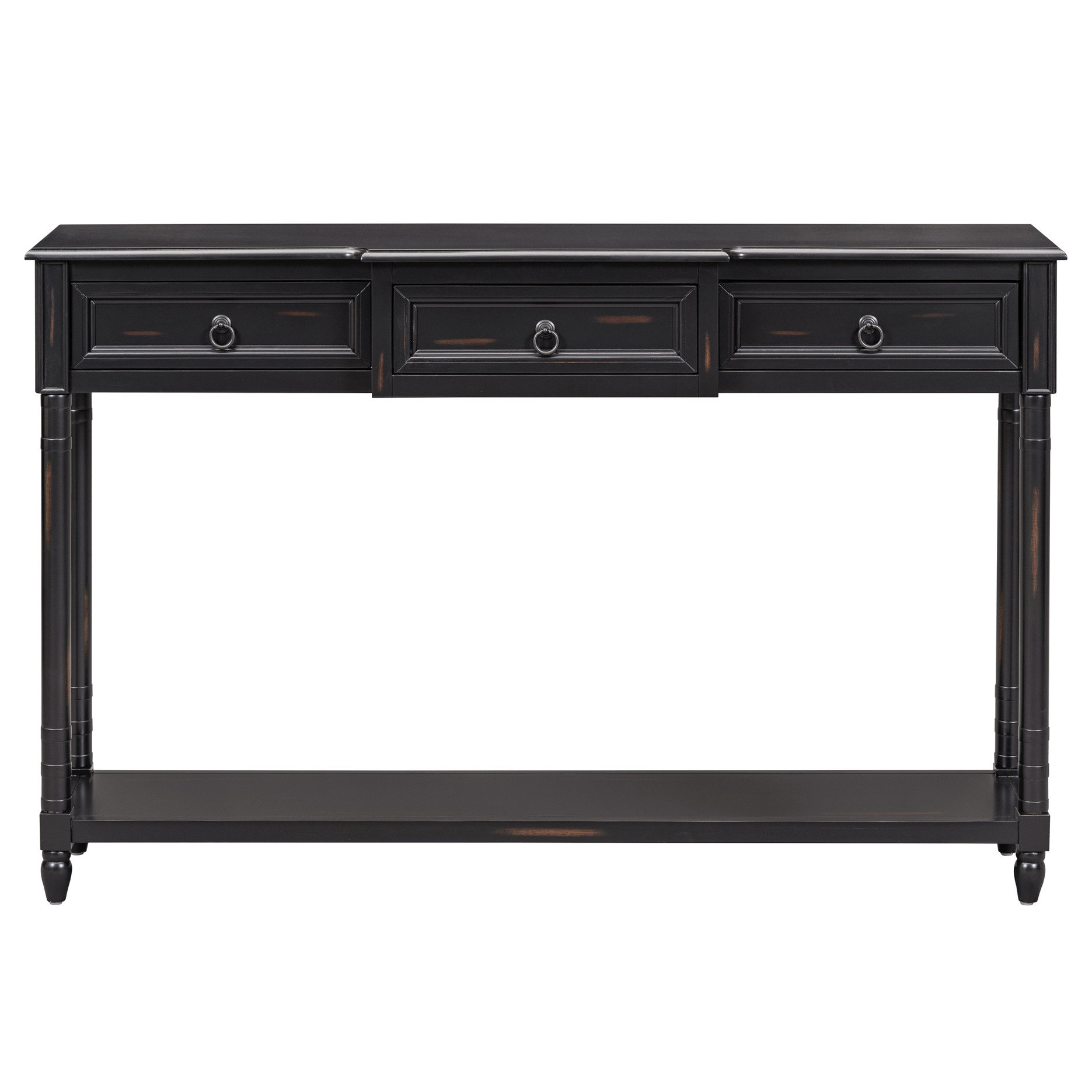 House of Hampton® Console Table With Functional Drawers And Long Bottom Shelf, Classic Finish ...