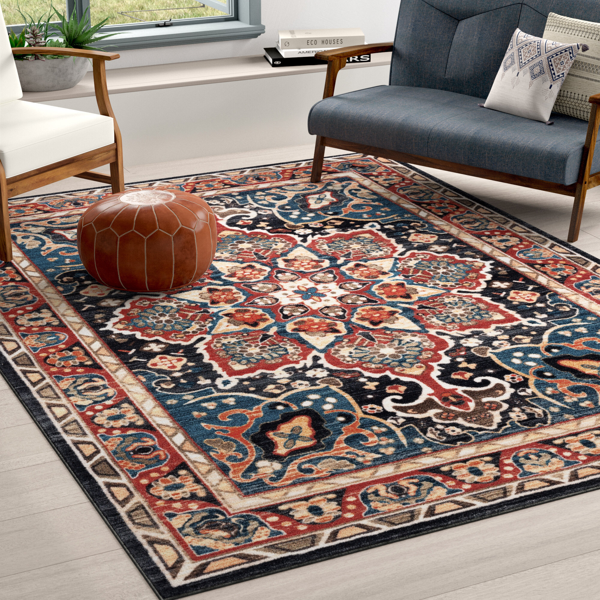 Langley Street Manado Oriental Red/Navy Area Rug & Reviews - Wayfair Canada