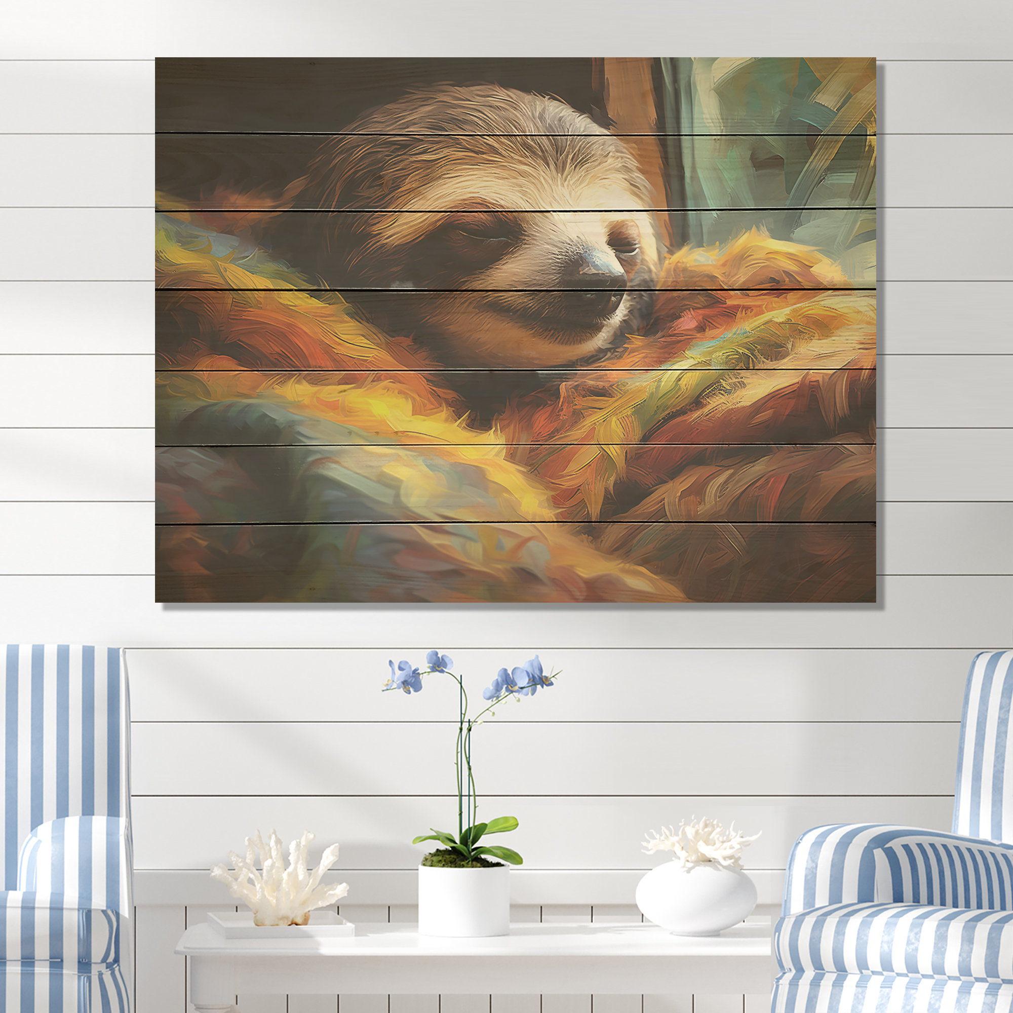 Bungalow Rose Grey And Yellow Sloth Serenity Sleep - Sloth On Wood ...