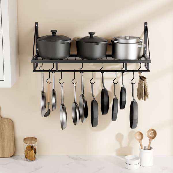 Prep & Savour Kitchen Wall Mount Pot Holder 30 Inch Pot Rack with 12 ...