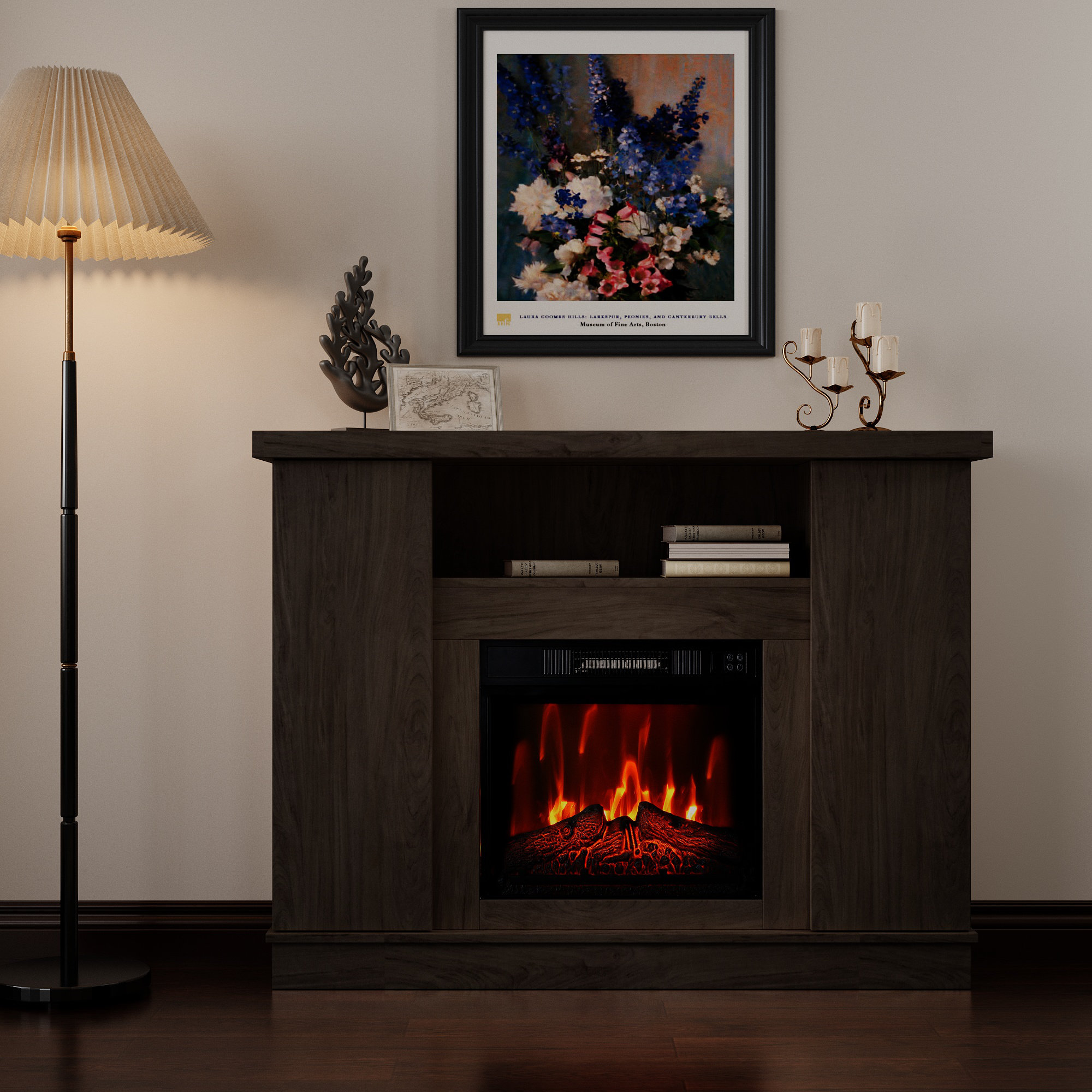 Lark Manor™ 47.2"W TV Stand Shiplap Fireplace Mantel with Electric ...