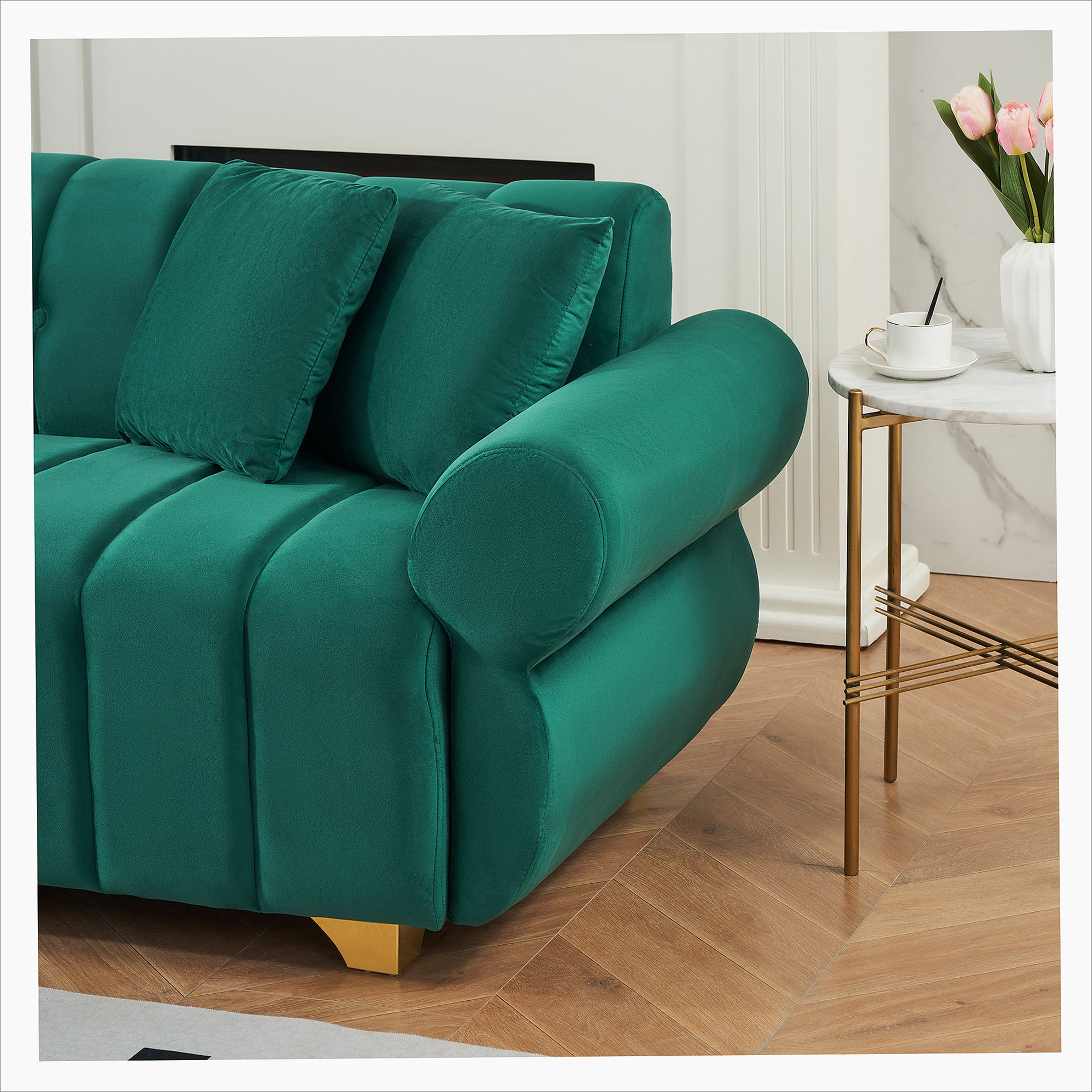 Mercer41 89-inch spring-wrapped cushions, 3 flannelette sofas, stylish ...