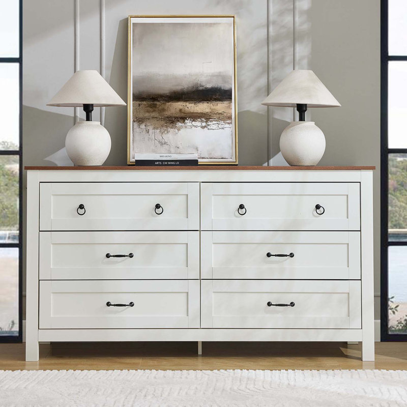 Gracie Oaks 6-Drawer Wood Dresser, Farmhouse Style Chest With Smooth ...