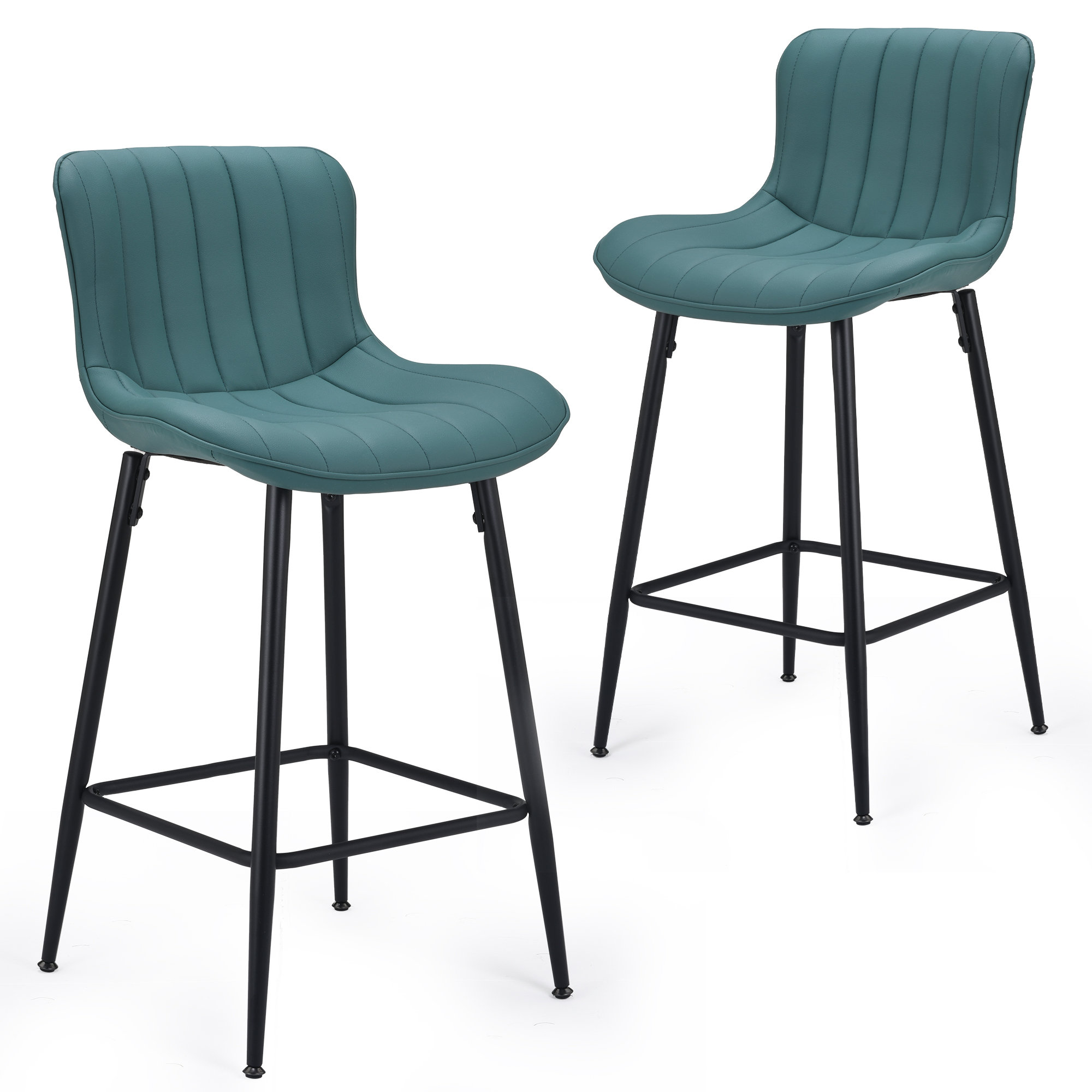 Latitude Run® Set Of 2, Faux Leather Barstool Modern Counter Chair ...