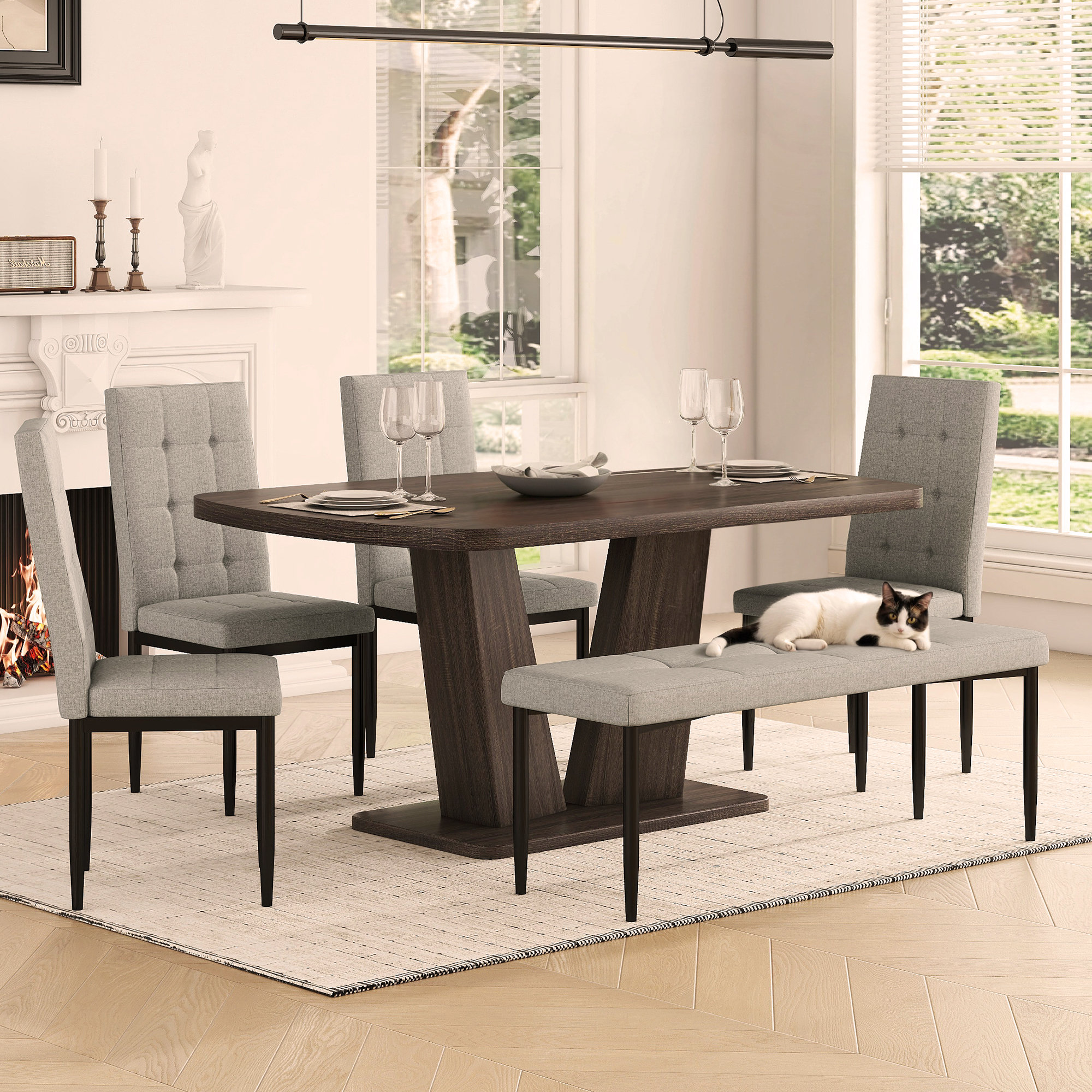Corrigan Studio® 6-Piece Dining Table Set for 6, Faux Marble Table with ...