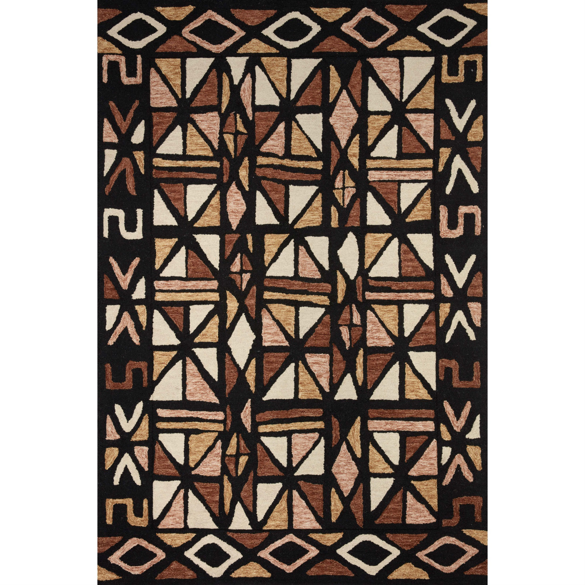 Union Rustic Brooklet Geometric Hand Tufted Wool Black/Brown/Cream Area ...