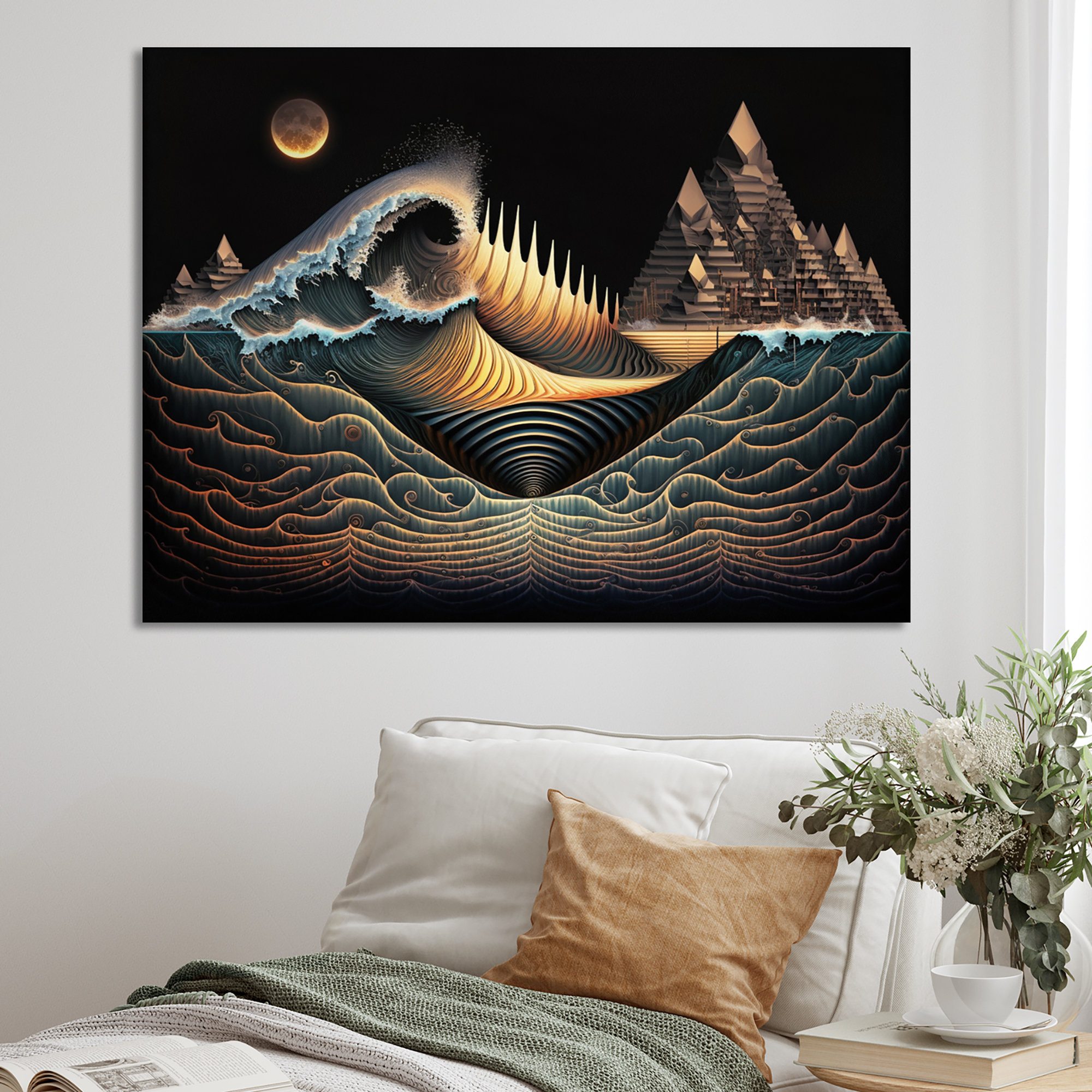 Ebern Designs Abstract Seascape Of Soundwaves In Retro Blue On Canvas ...