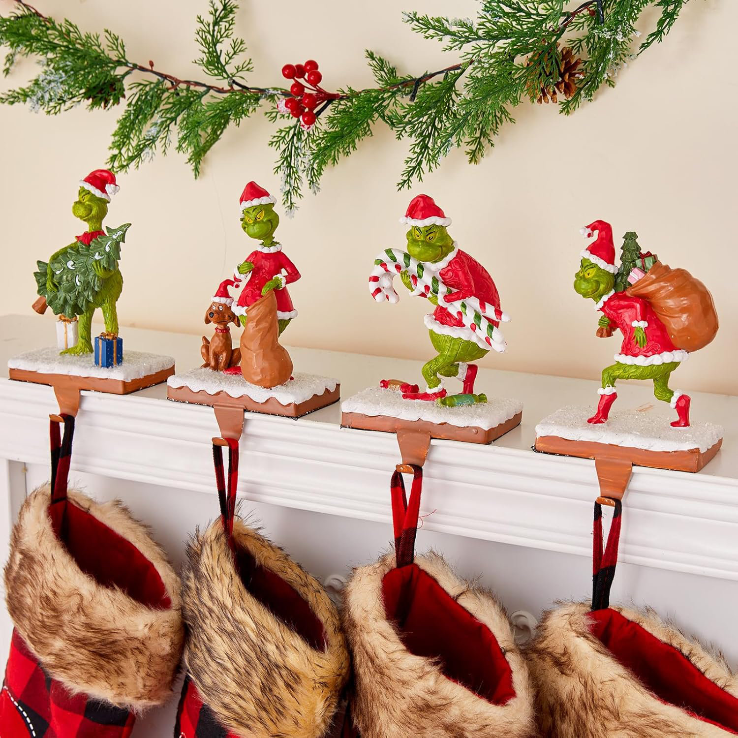AMIBZ Set Of 4 Christmas Stocking Holders For Mantle, 3D Resin ...