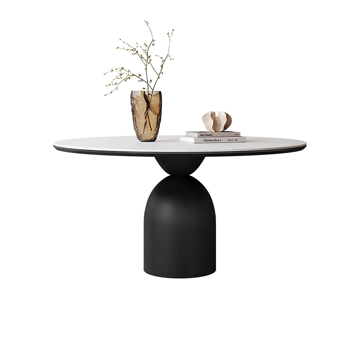 Coxambrey Sintered Stone Solid Wood Oak black and cream Dining Table ...