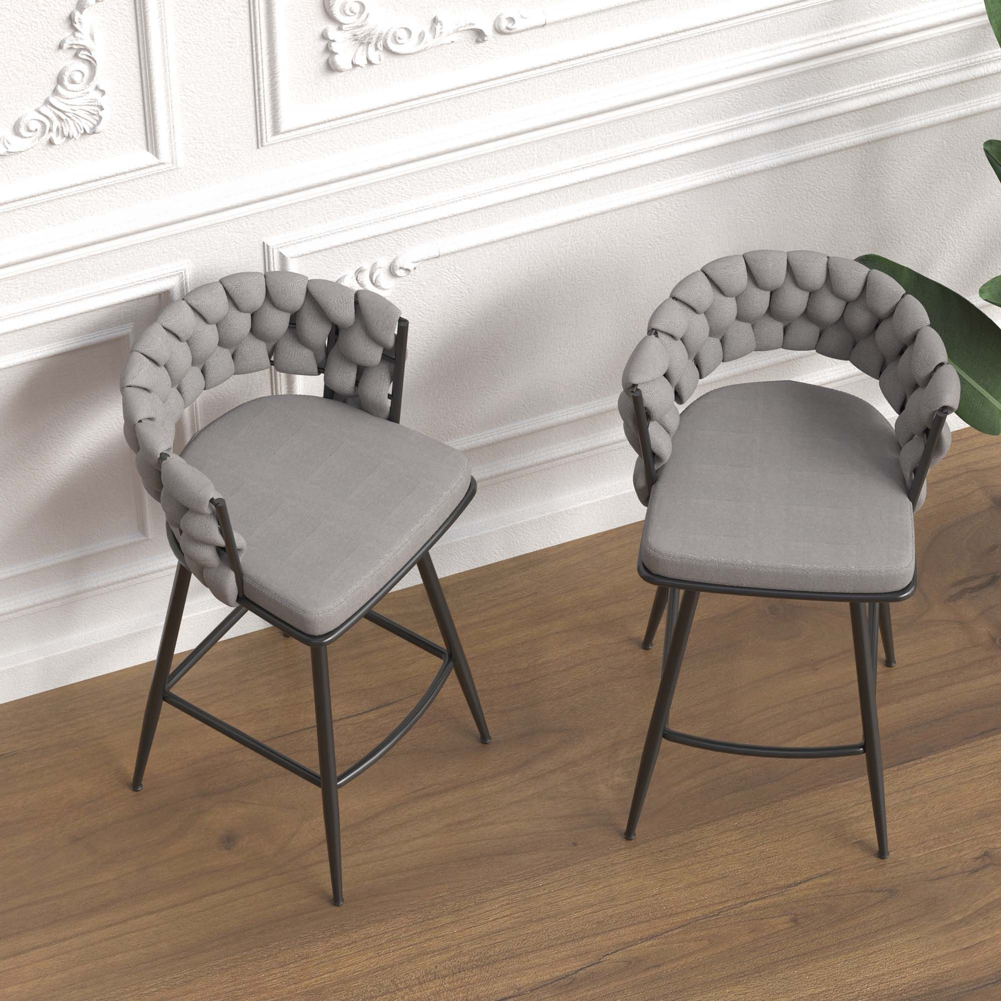 Corrigan Studio® 28" Bar Chair Linen Woven Bar Stool Set Of 2, Legs ...