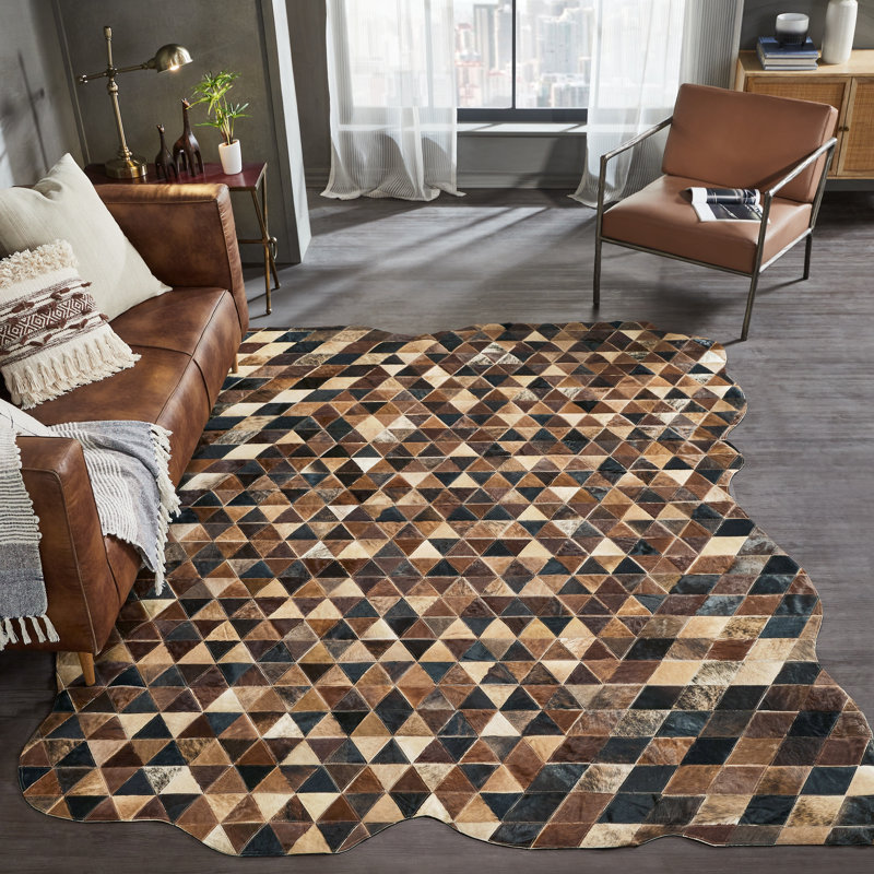 Corrigan Studio® Patchwork Mosaic Handmade Brown/Black Leather Area Rug ...
