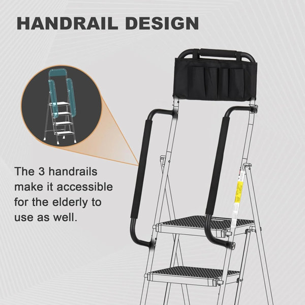 WFX Utility™ 4 Step Ladder with Handrails, Folding Step Stool with ...
