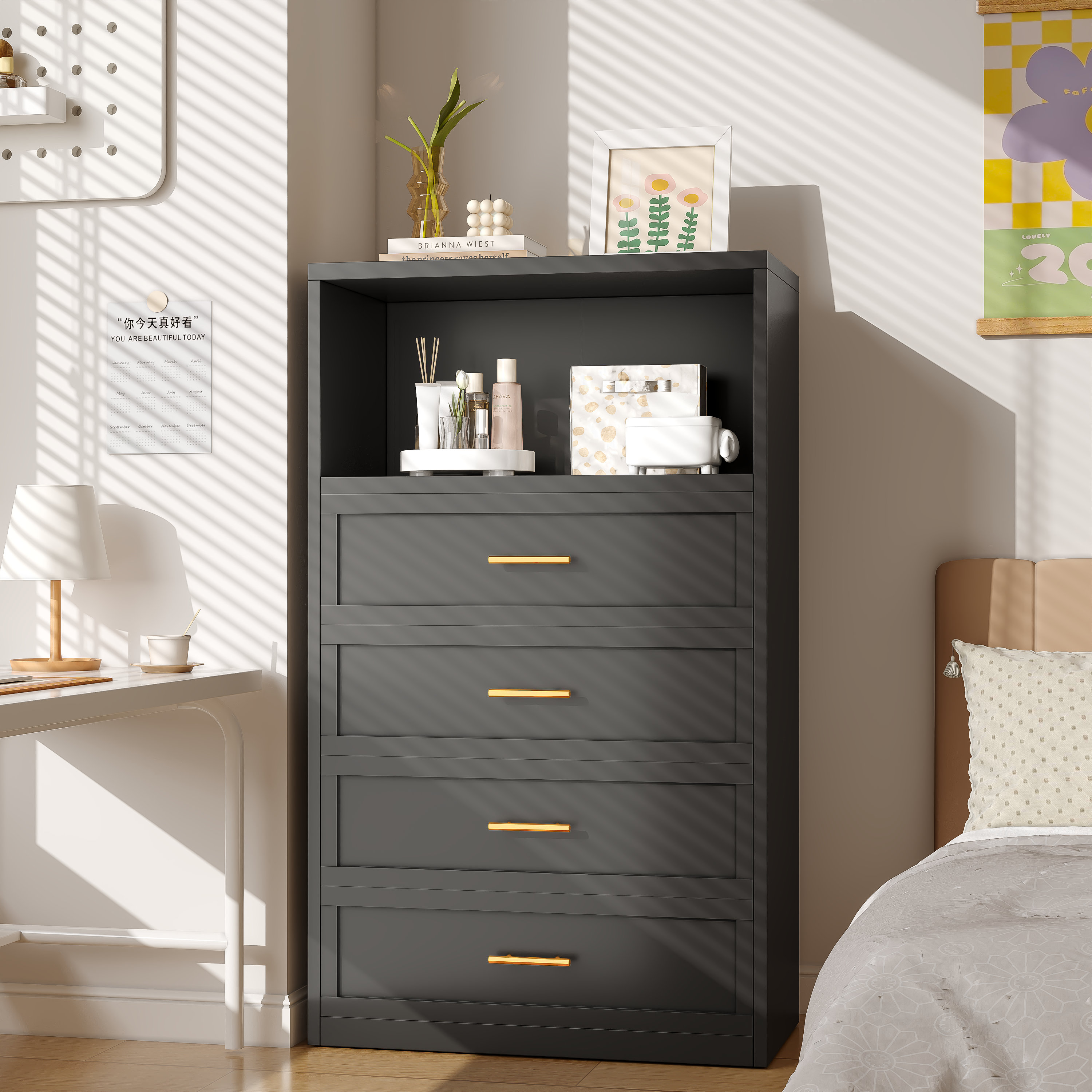 Mercer41 Metal 4 Drawer Stoarge Cabinet With Open Countertop For ...