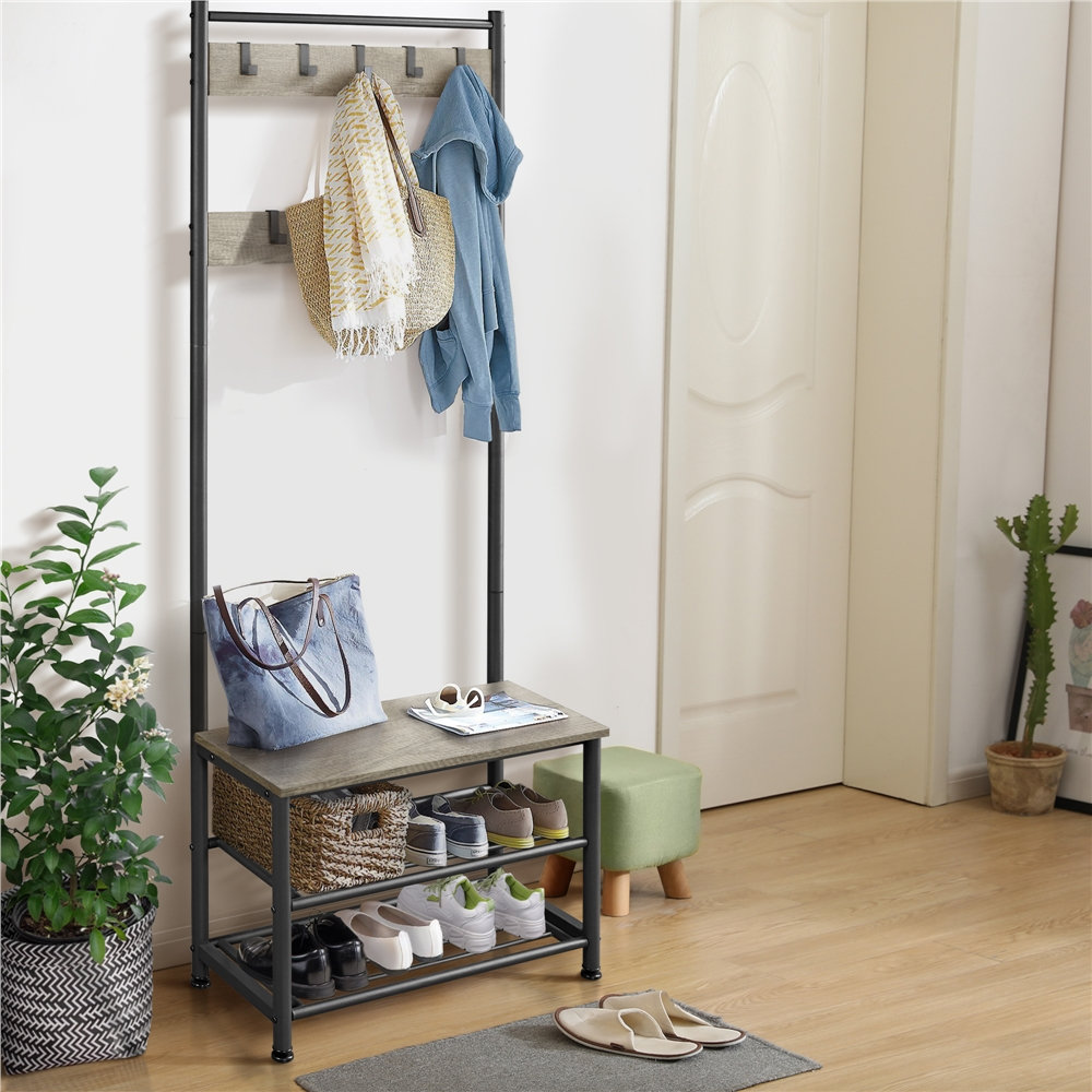 Steelside™ Kinston Steel Hall Tree with Bench and Shoe Storage ...