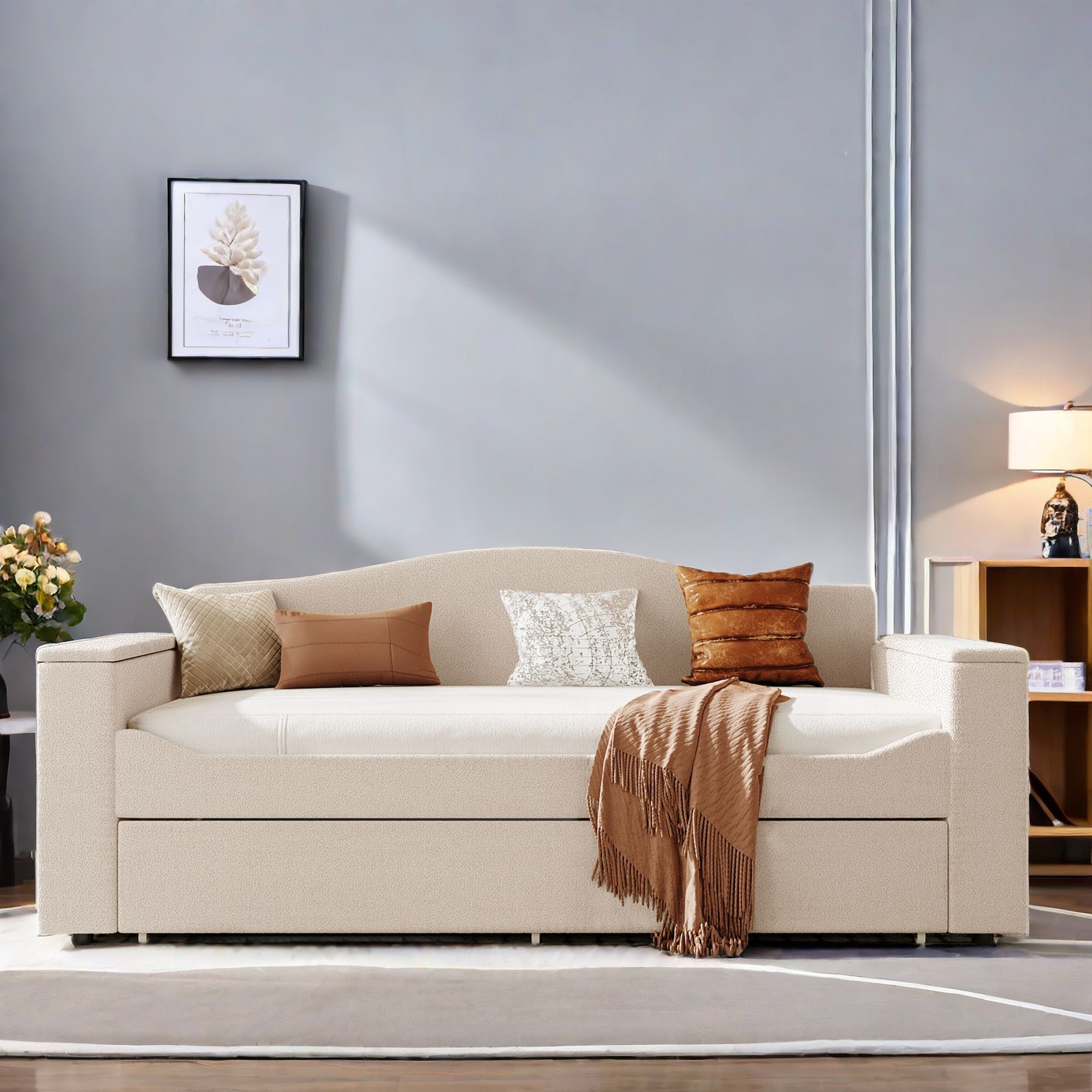 Red Barrel Studio® Upholstered Teddy Daybed With Storage Armrests ...