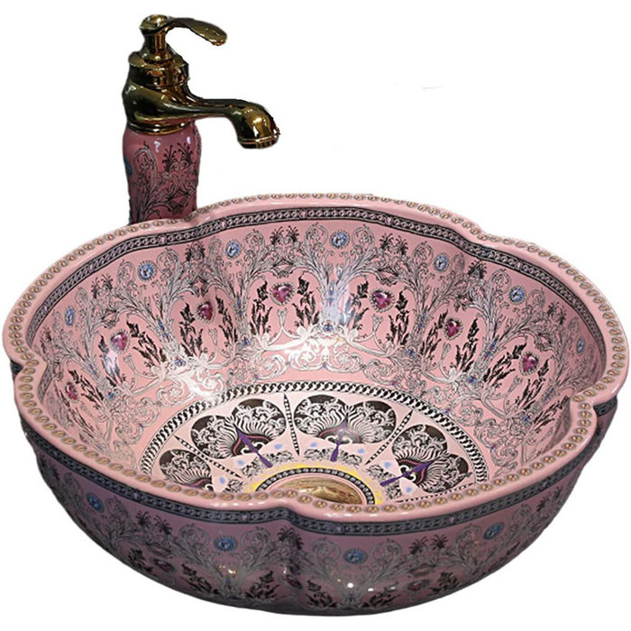 Minoky Ceramic Bathroom Vessel Sinks Wash Basin Flower Shape Porcelain ...