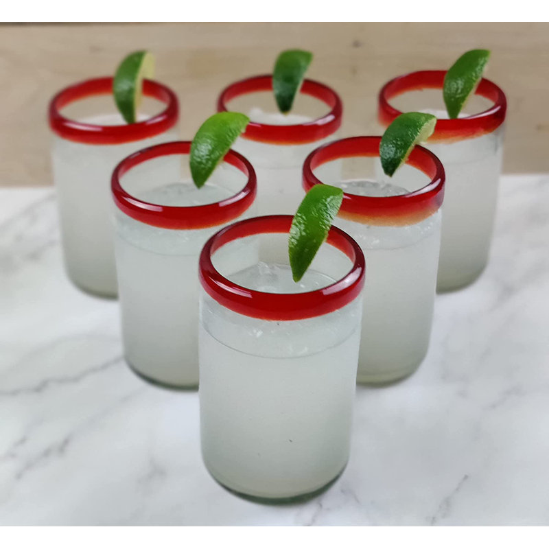 Latitude Run® Mexican Hand Blown Glassware - Red Rim 10oz Tumbler ...