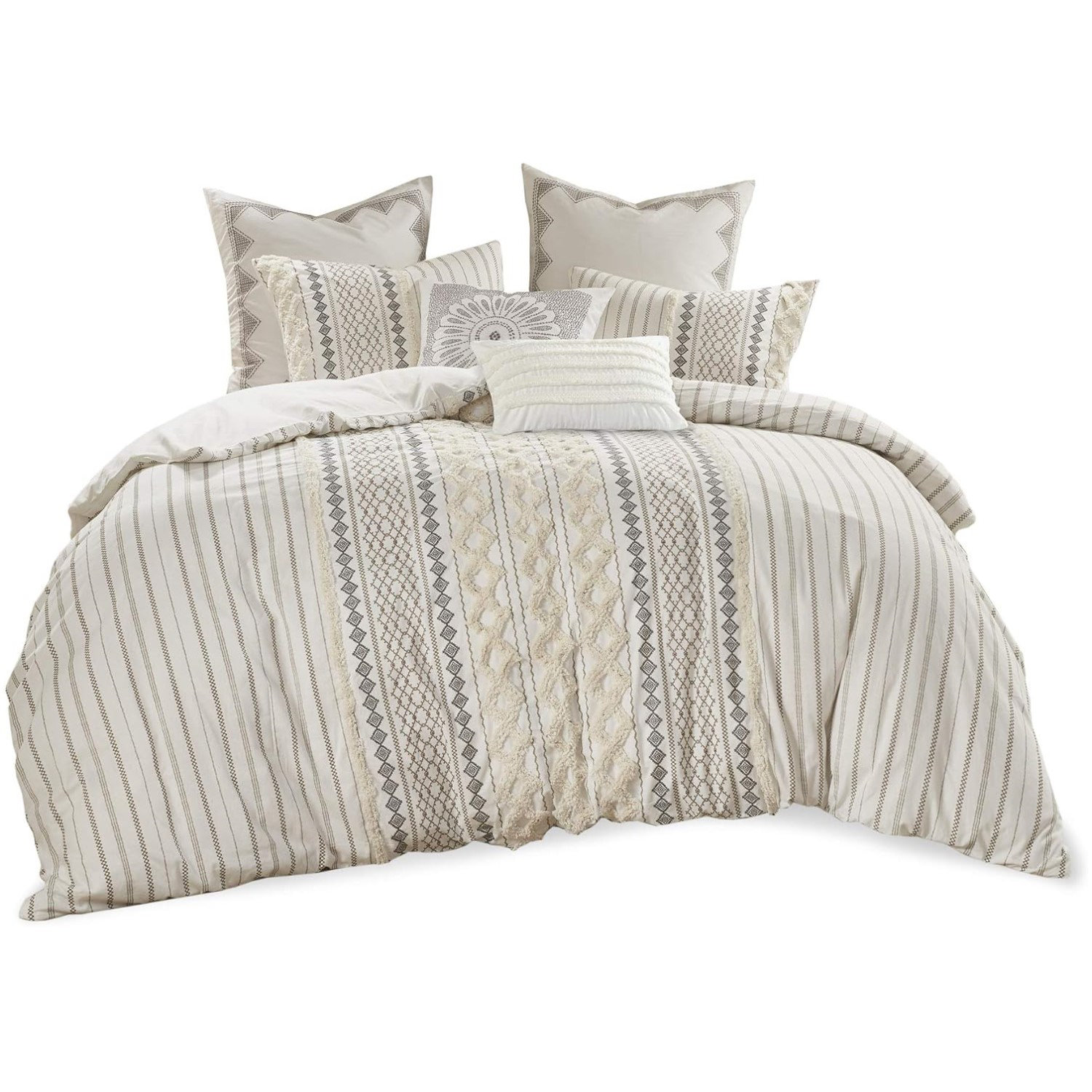 Oltof Breathable Cotton Comforter Set Queen, All Season Boho Comforter ...