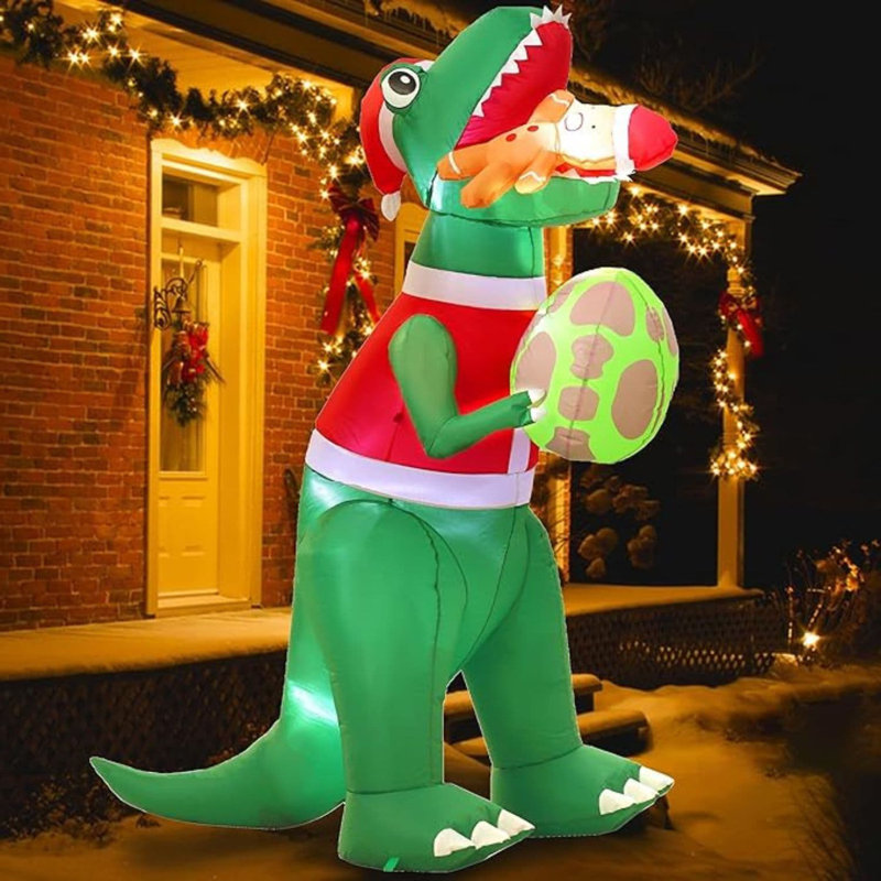 The Holiday Aisle® 6 FT Christmas Inflatable Dinosaur & Gingerbread Man ...